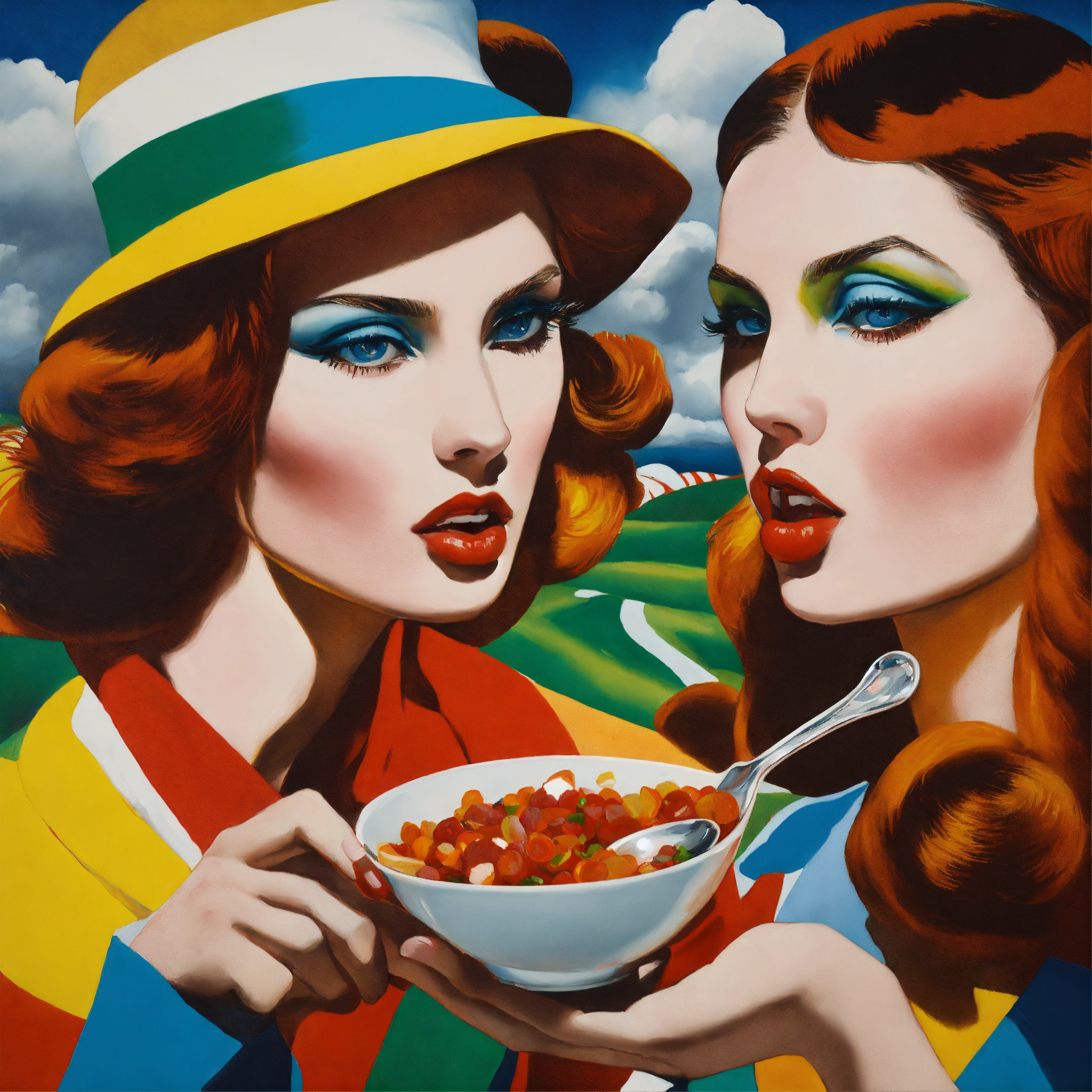 Lexica - Close up of women in William Klein coloured oil painting ...