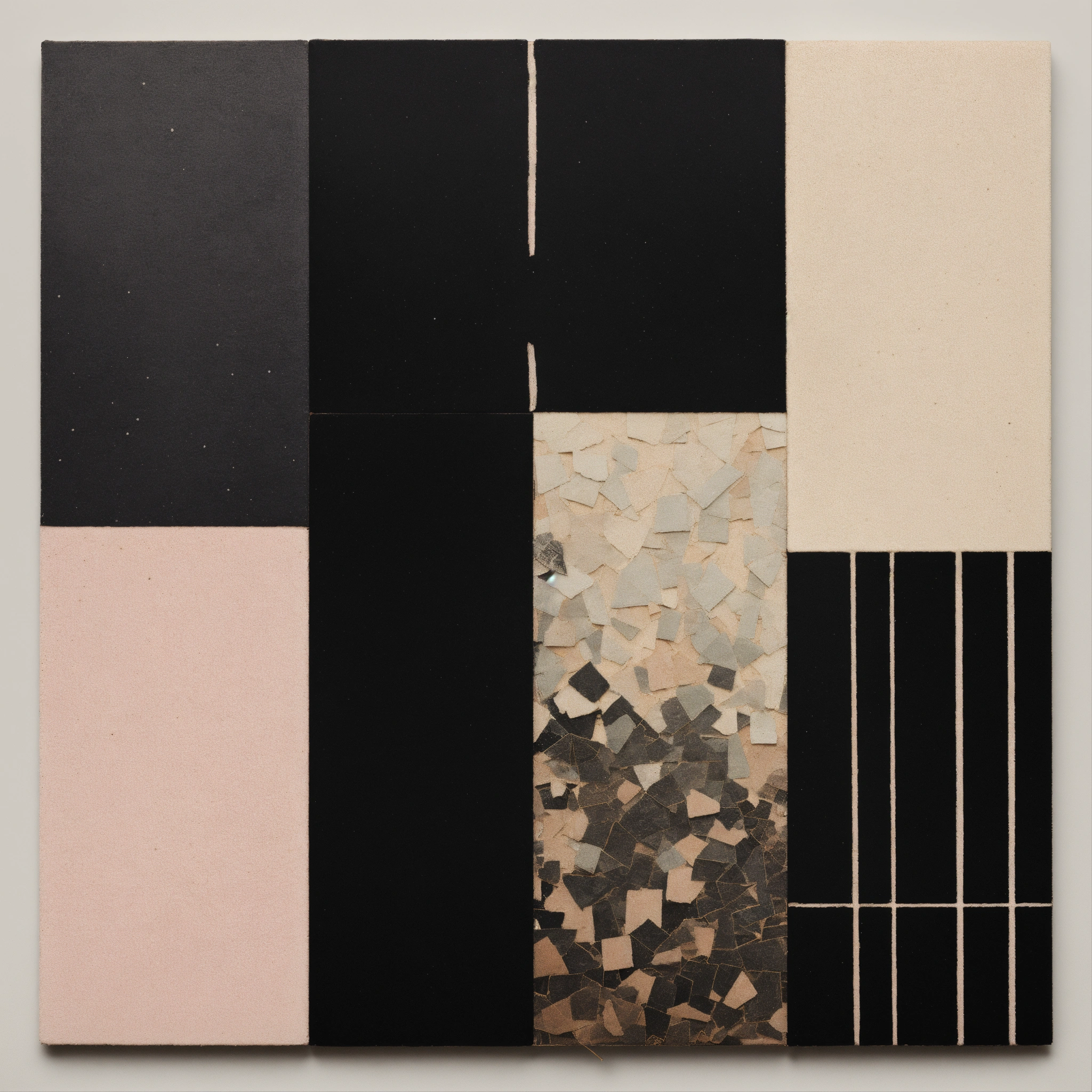 Lexica - Album cover, Fragments, riso design, texture, pastels cream black,