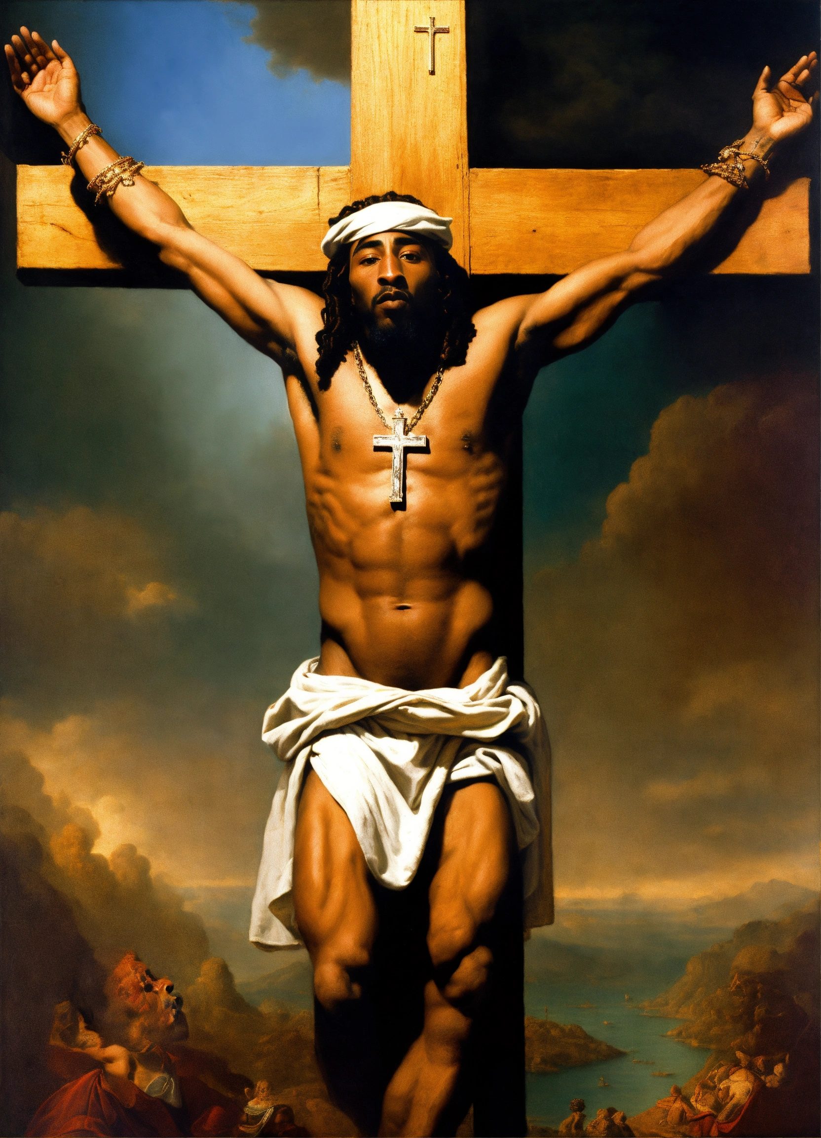 Lexica - Renaissance painting of Tupac Shakur As Jesus on the Cross