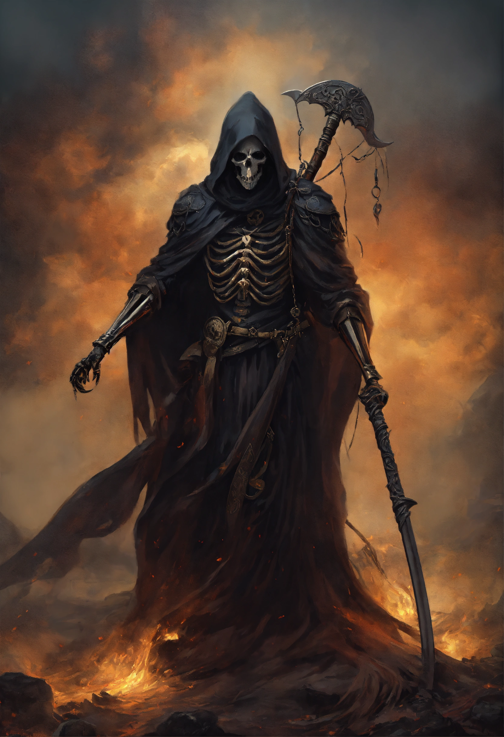 Lexica - The grim reaper with scythe raised for the kill, flowing robes ...