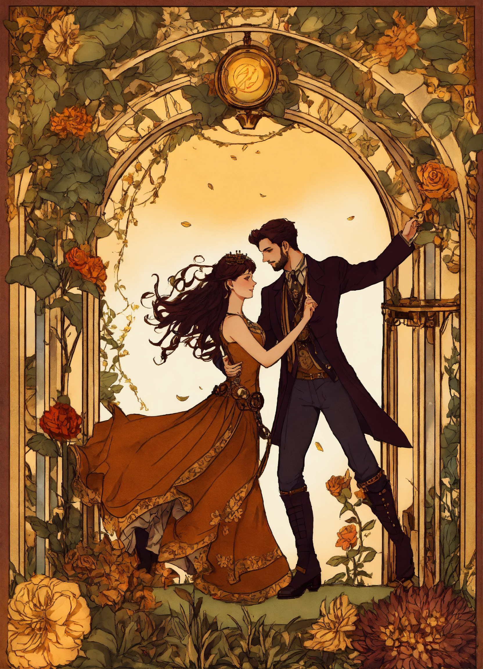 Lexica - Tarot card, man and woman dancing beneath a floral arch ...