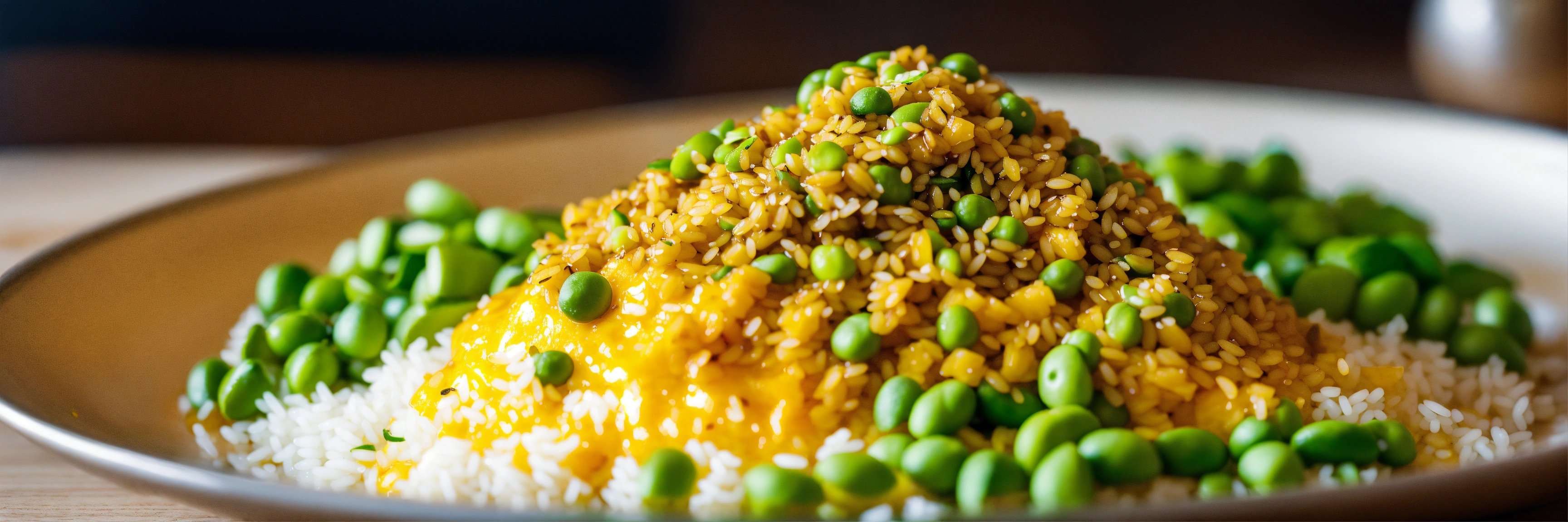 Lexica - Golden Spiral shot, rice with omelette, cucumbers, edamame ...