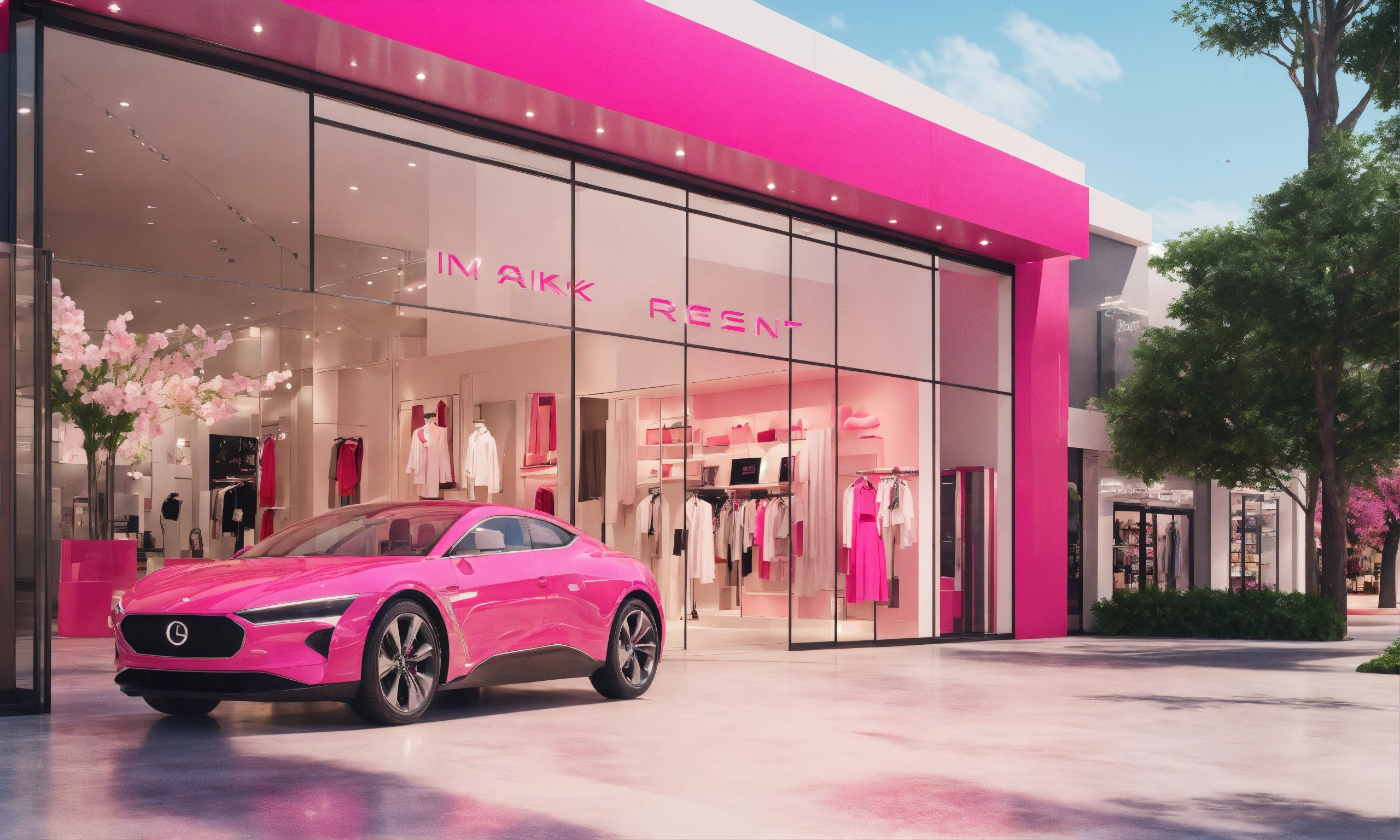 Lexica - Indoor, inside mall, small store, car rental store, pink car ...