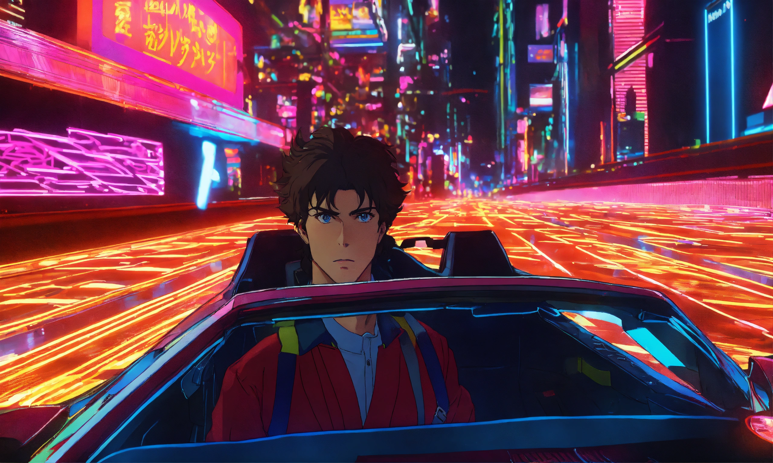 Lexica - 80s anime style, close up of man behind the wheel of sports ...