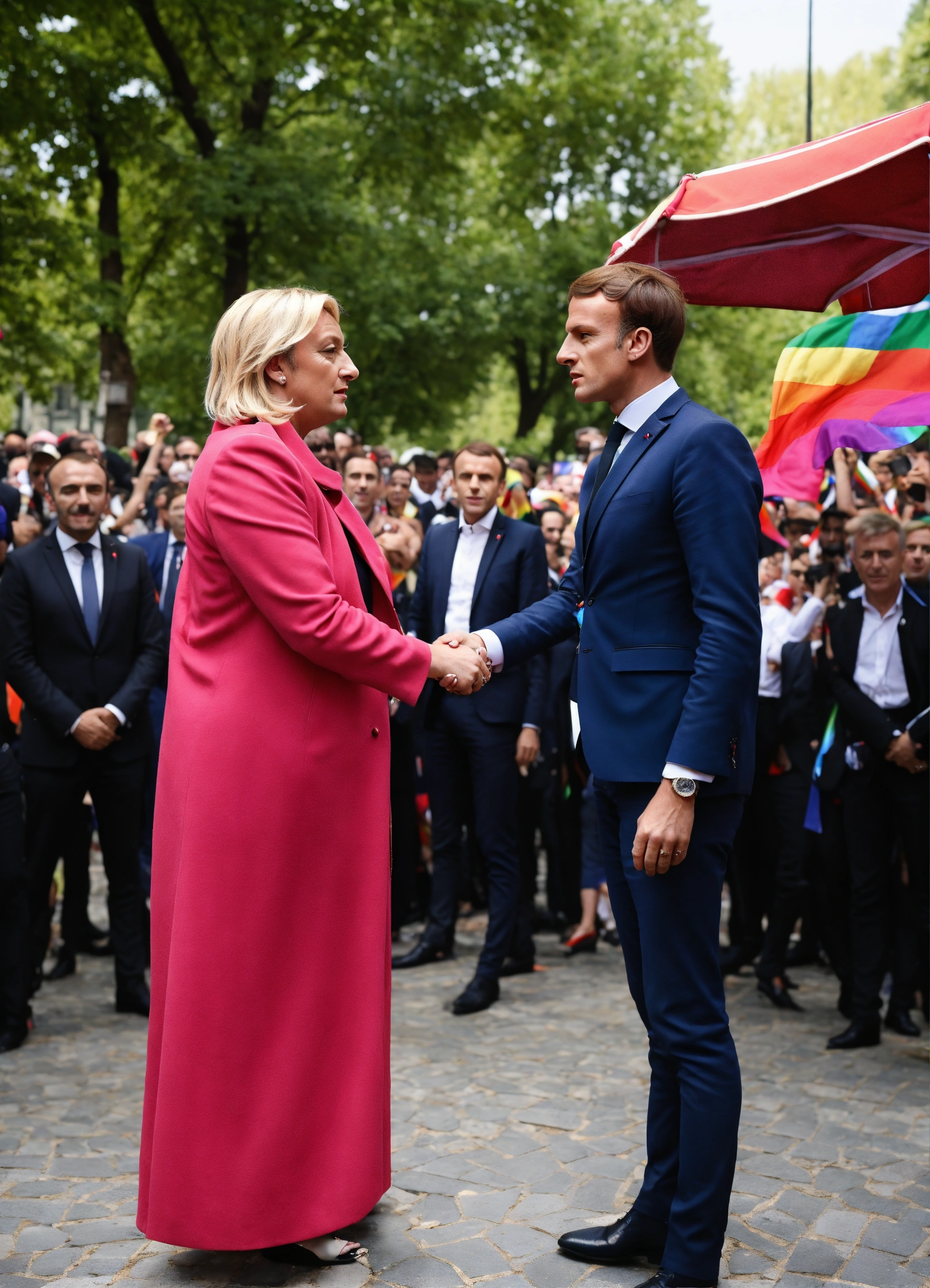 Lexica - Marine Le Pen déguisée en Emmanuel Macron sur un char de la ...