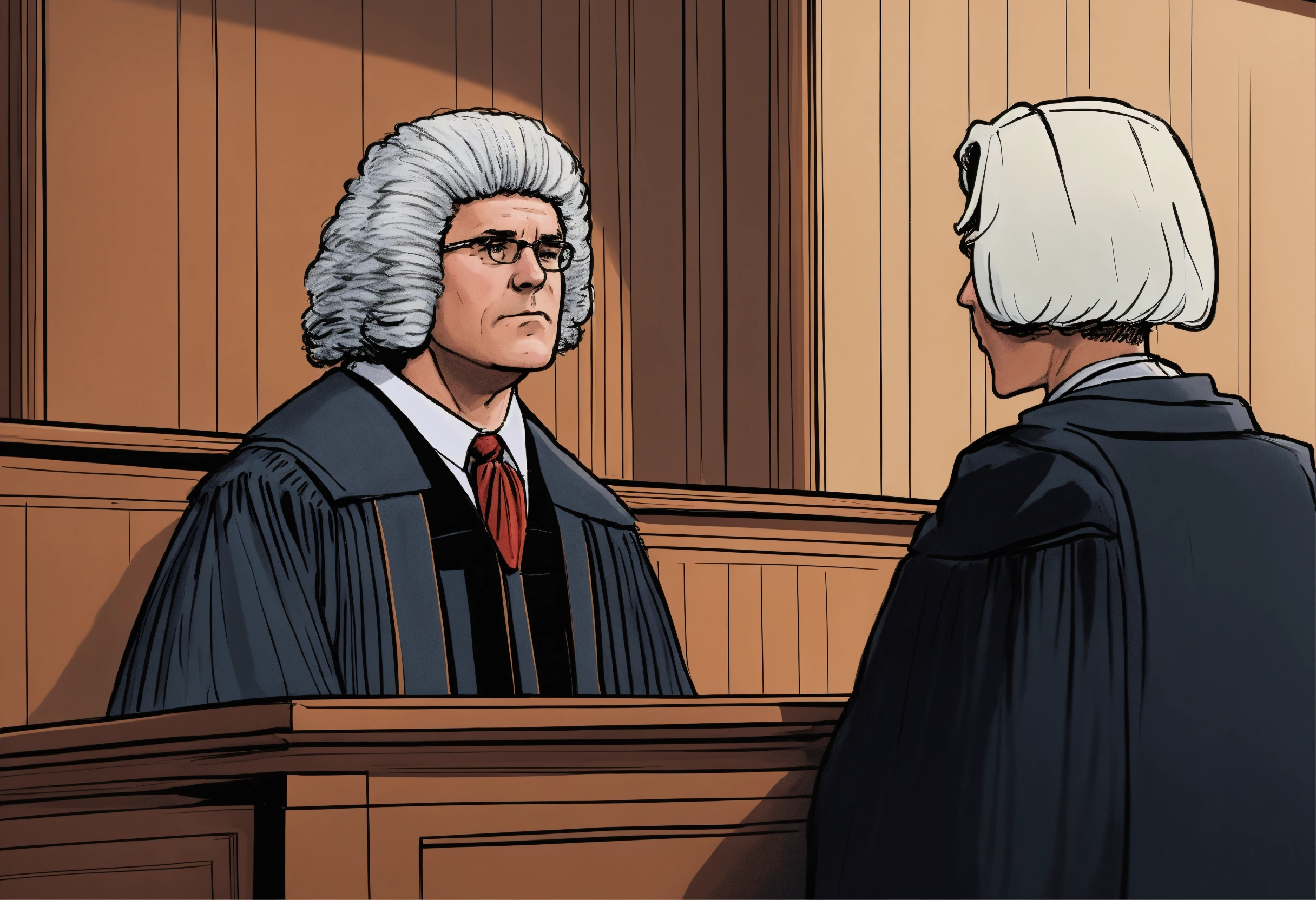 Lexica - Comic drawing of a person in court on trial, judge with a ...