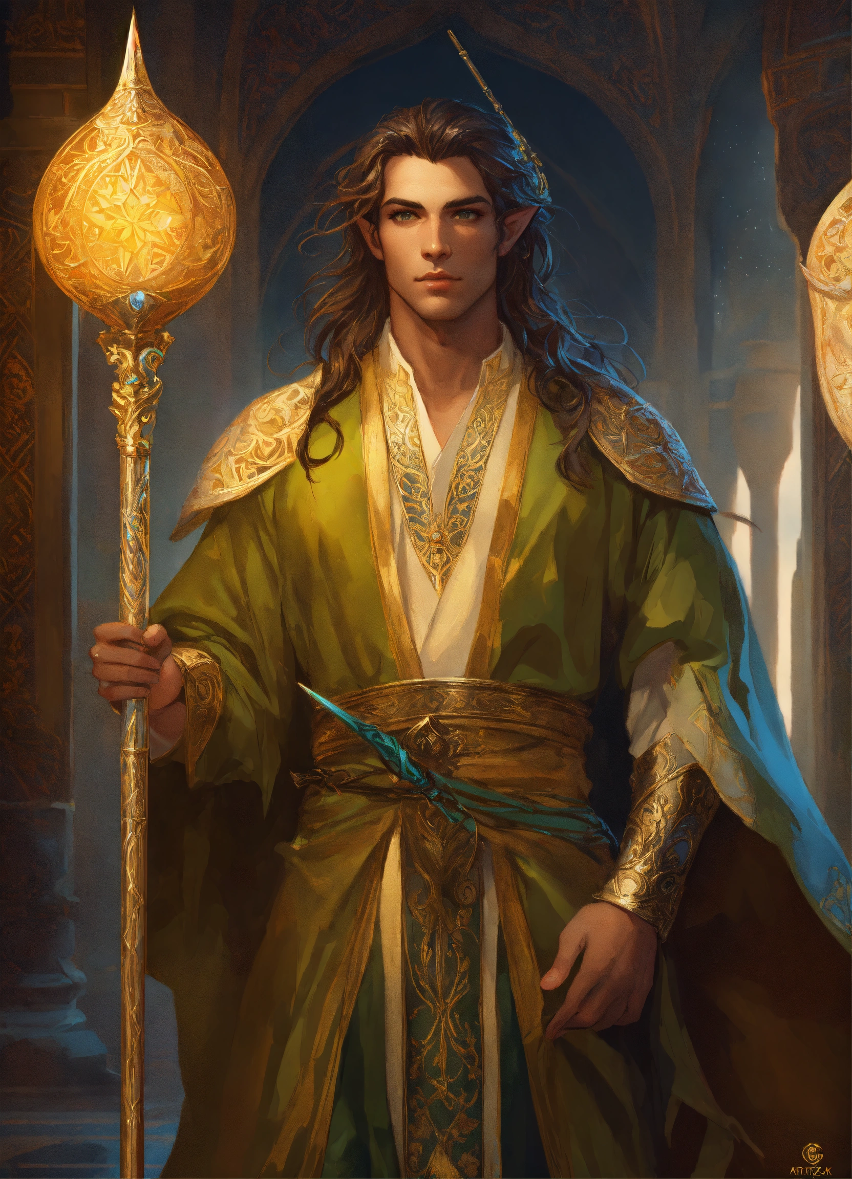 Lexica - Handsome Persian Male Elf Wizard with magical staff, high ...