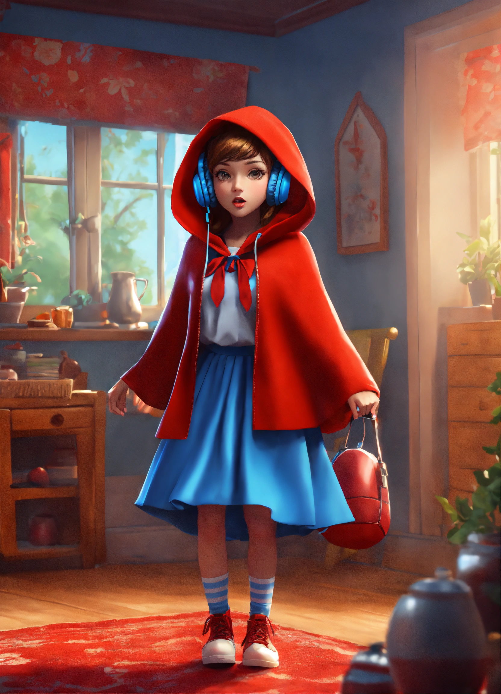 Lexica - Cartoons scared modern Red Riding Hood, wearing short blue ...