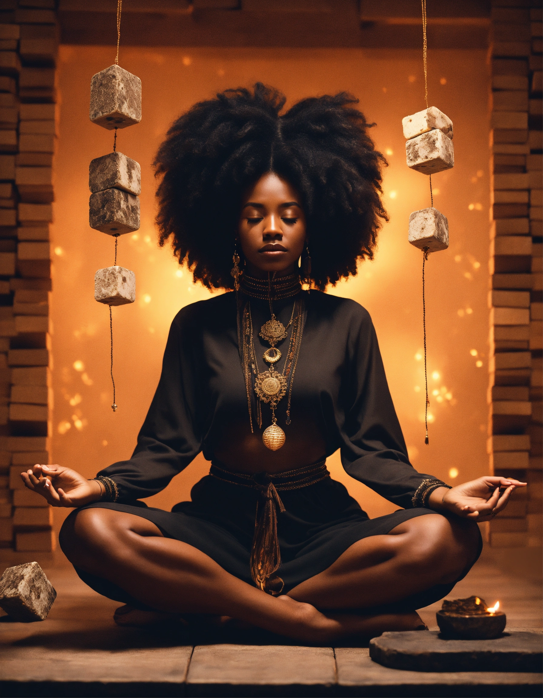 Lexica - Black woman meditating and levitating blocks with her mind ...