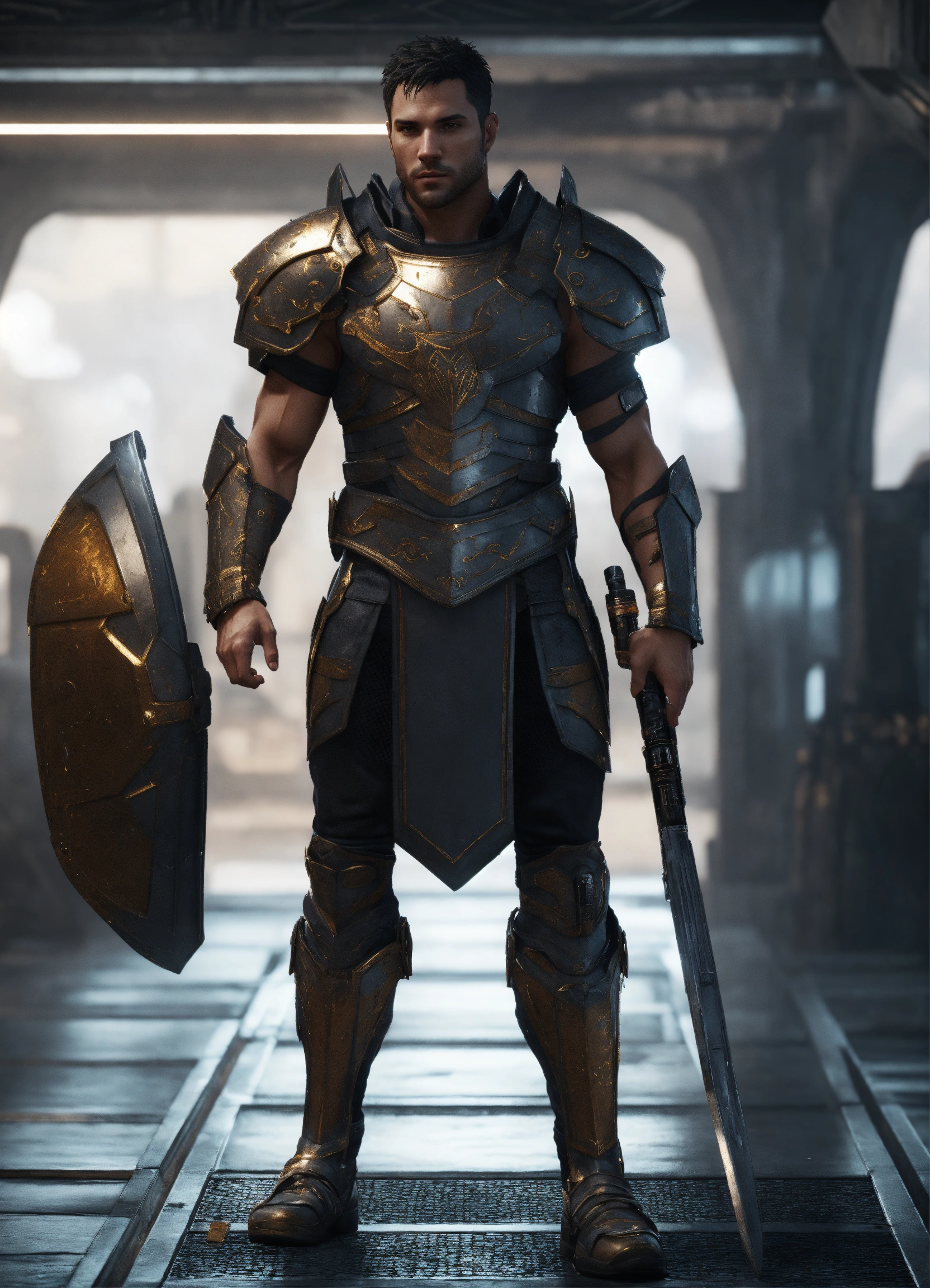 Lexica - Full body of a sci fi gladiator, male, slender body ...