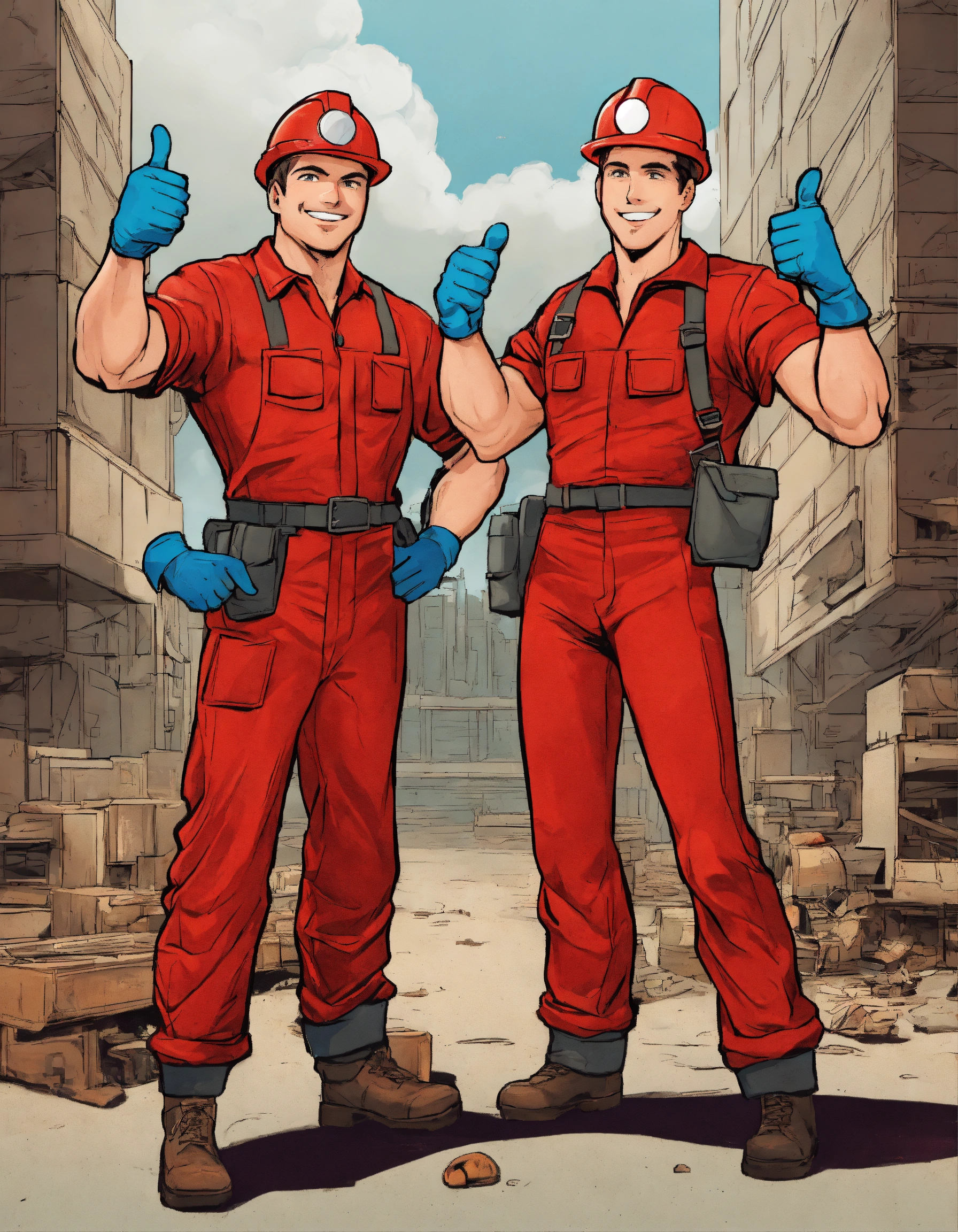 Lexica - Two heroic plumbers in a red outfit and red hard hat, both ...