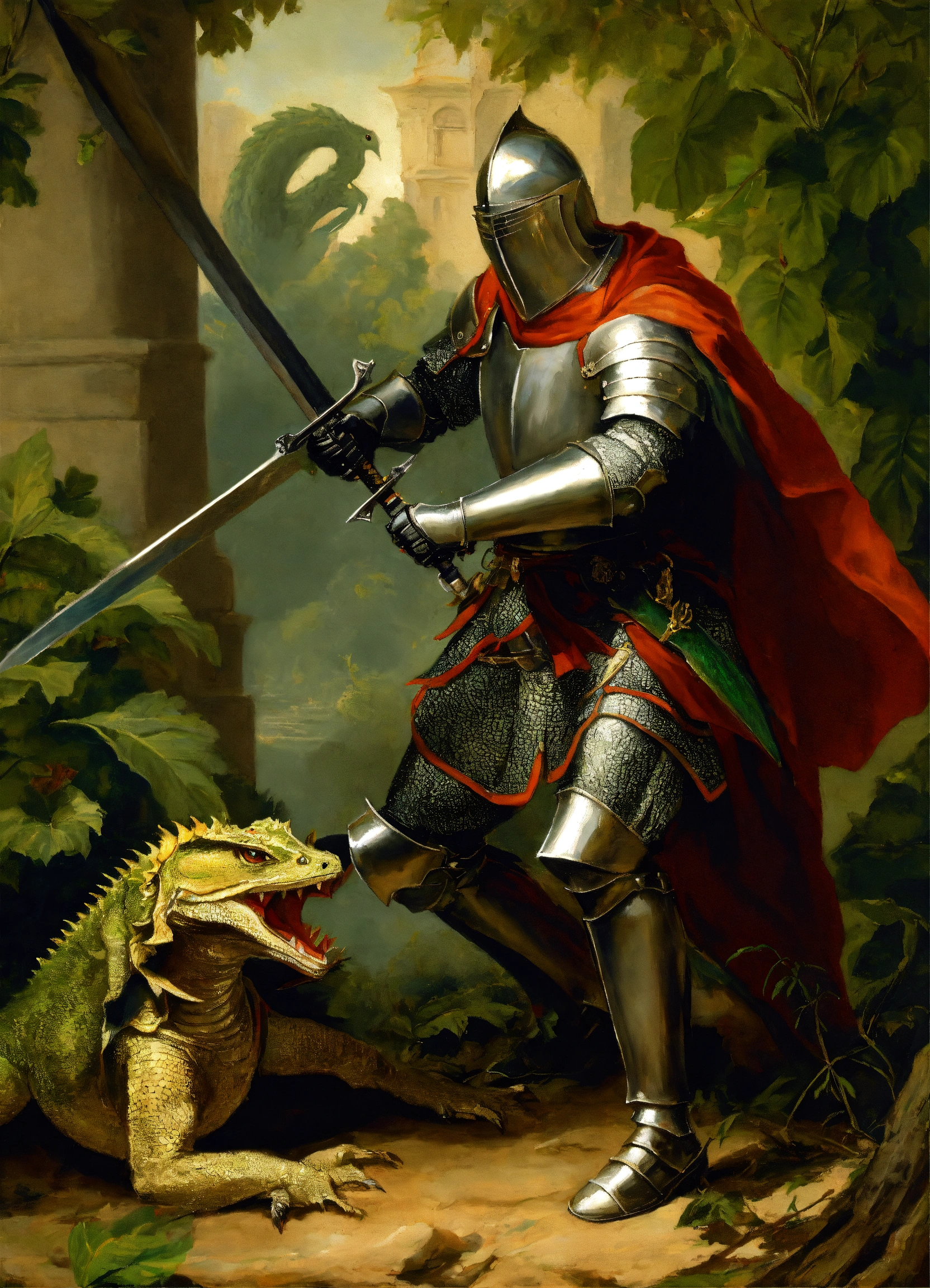 Lexica - Painting of a knight killing a basiliscus