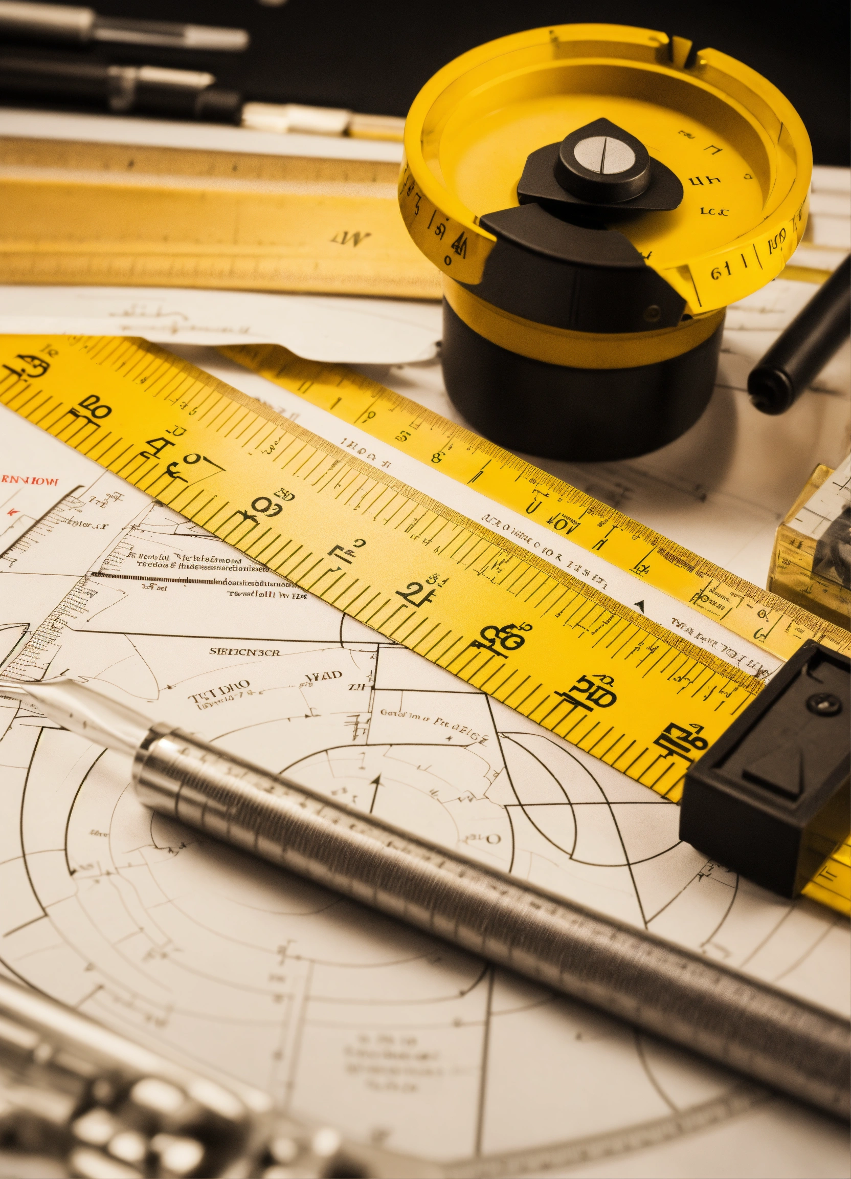 Lexica - A close-up shot of a ruler and technical drawing tools resting ...
