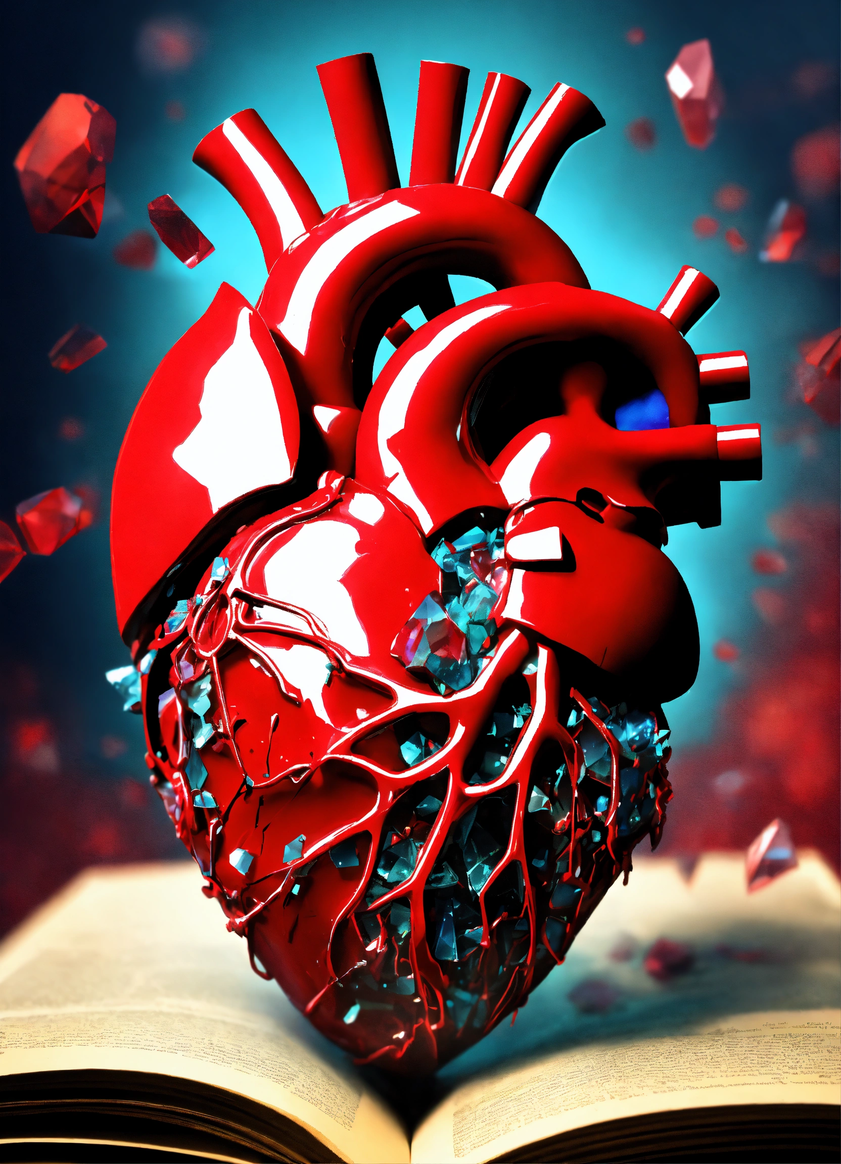 Lexica - Anatomy of a human heart bursting into tiny glass shards ...