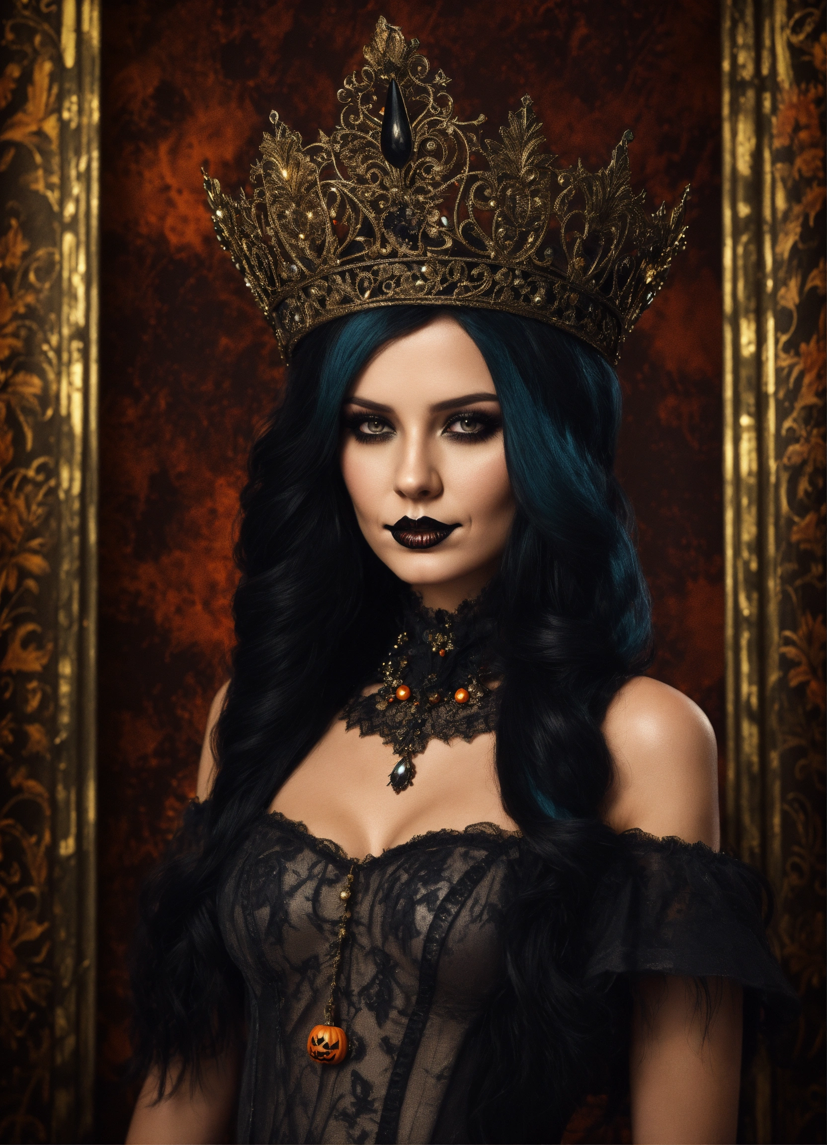 Lexica - Beautiful gothic 25 year old crowned queen of Halloween in an ...
