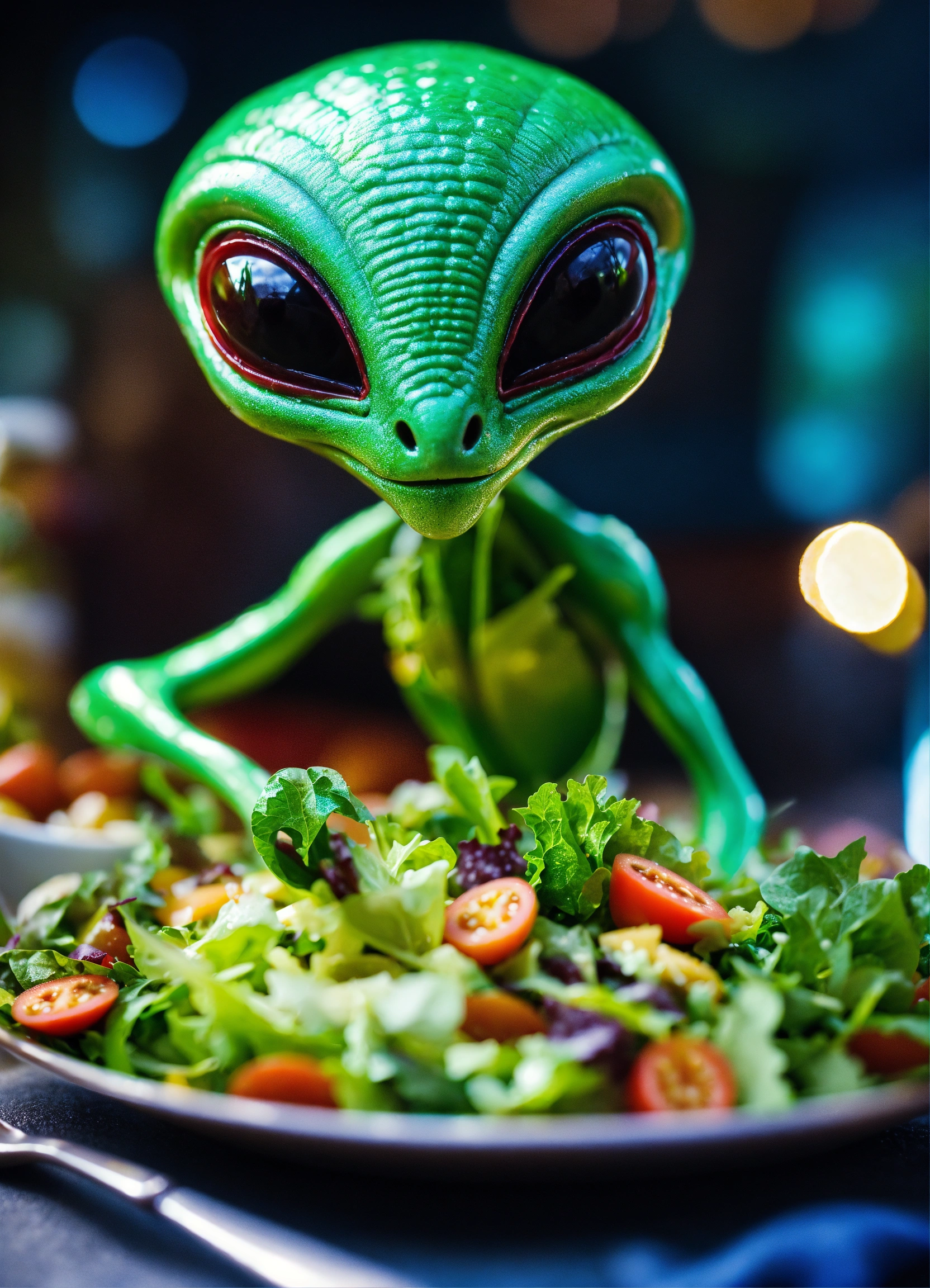 Lexica - Alien, enjoys eating salad, intricate details* 3D* sharp focus ...