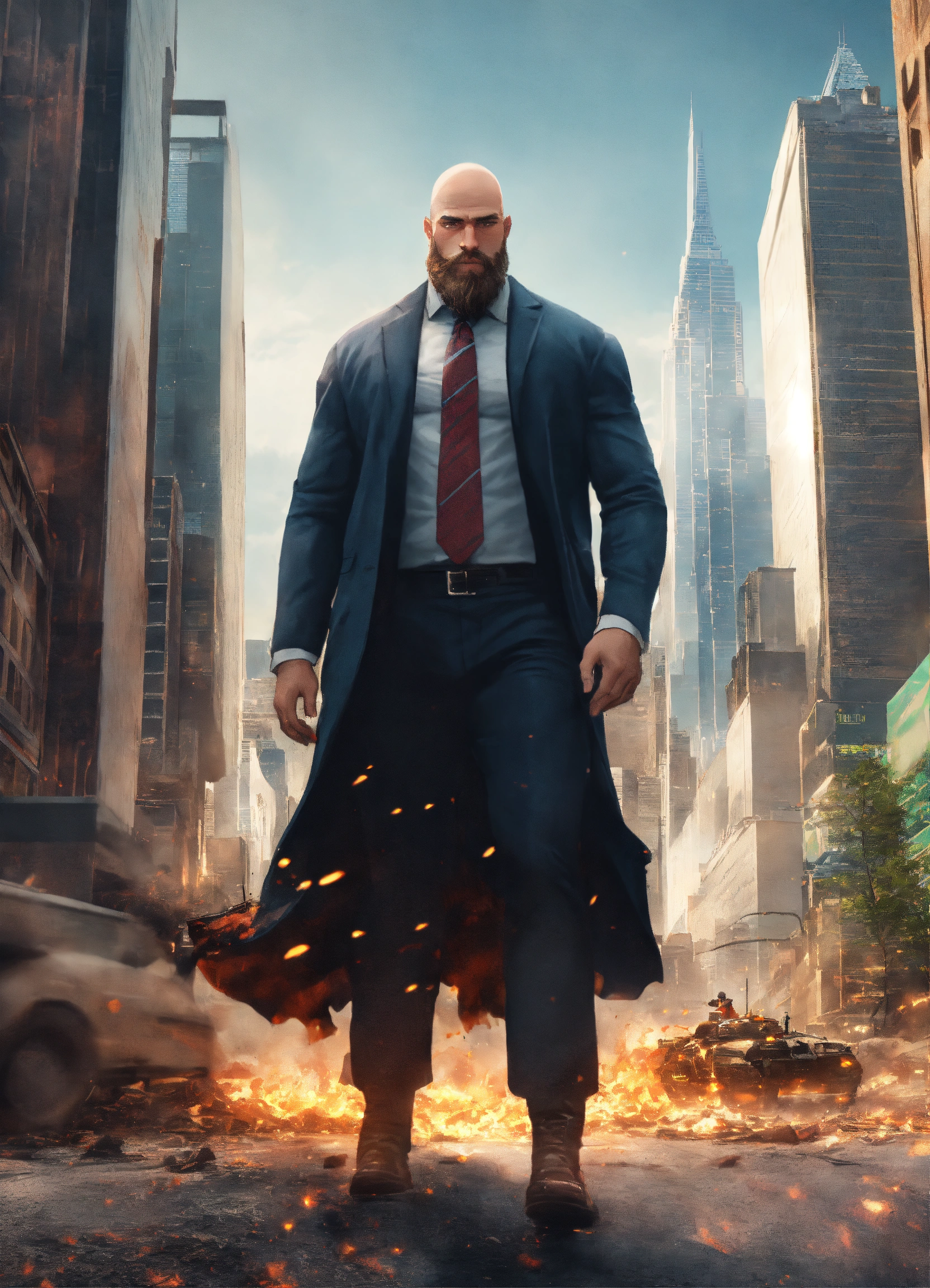 Lexica - Generate a gigantic a young bald man with a medium sized beard ...