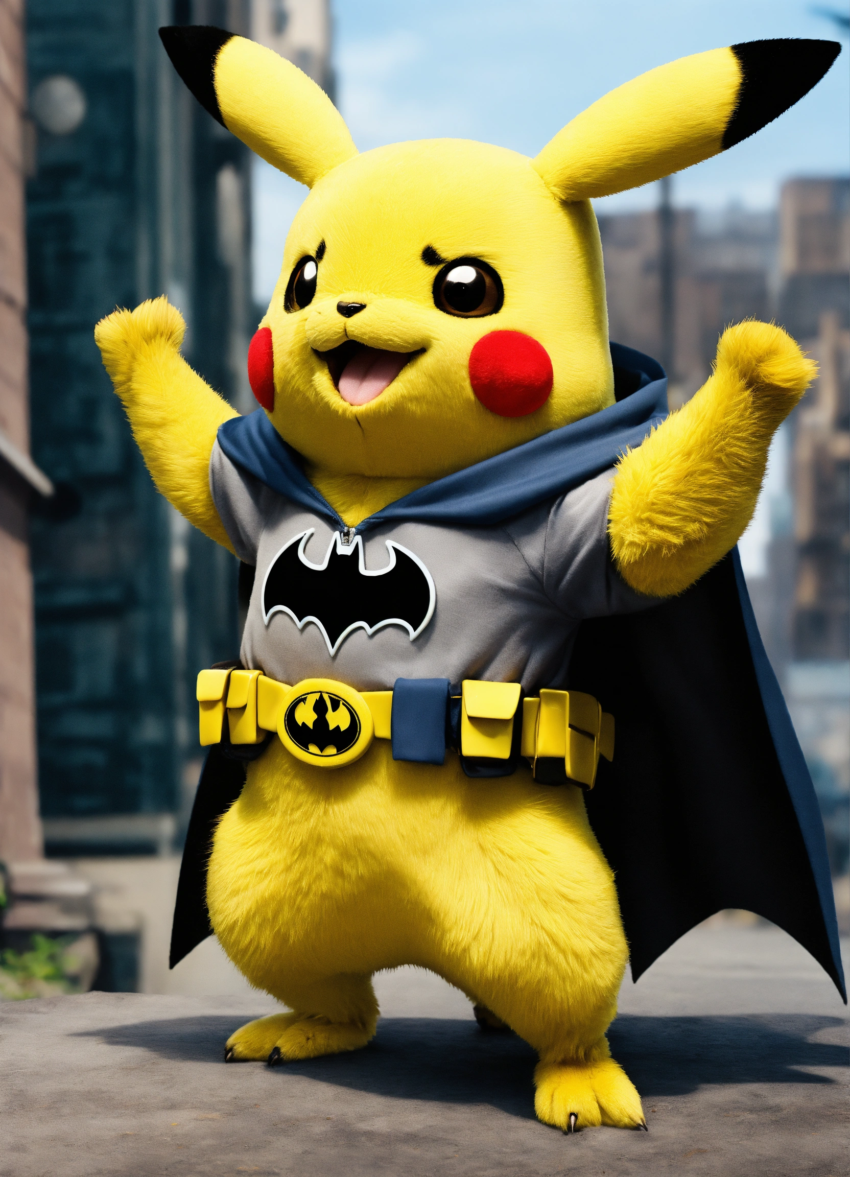 Lexica - A pikachu wearing the cloths of batman
