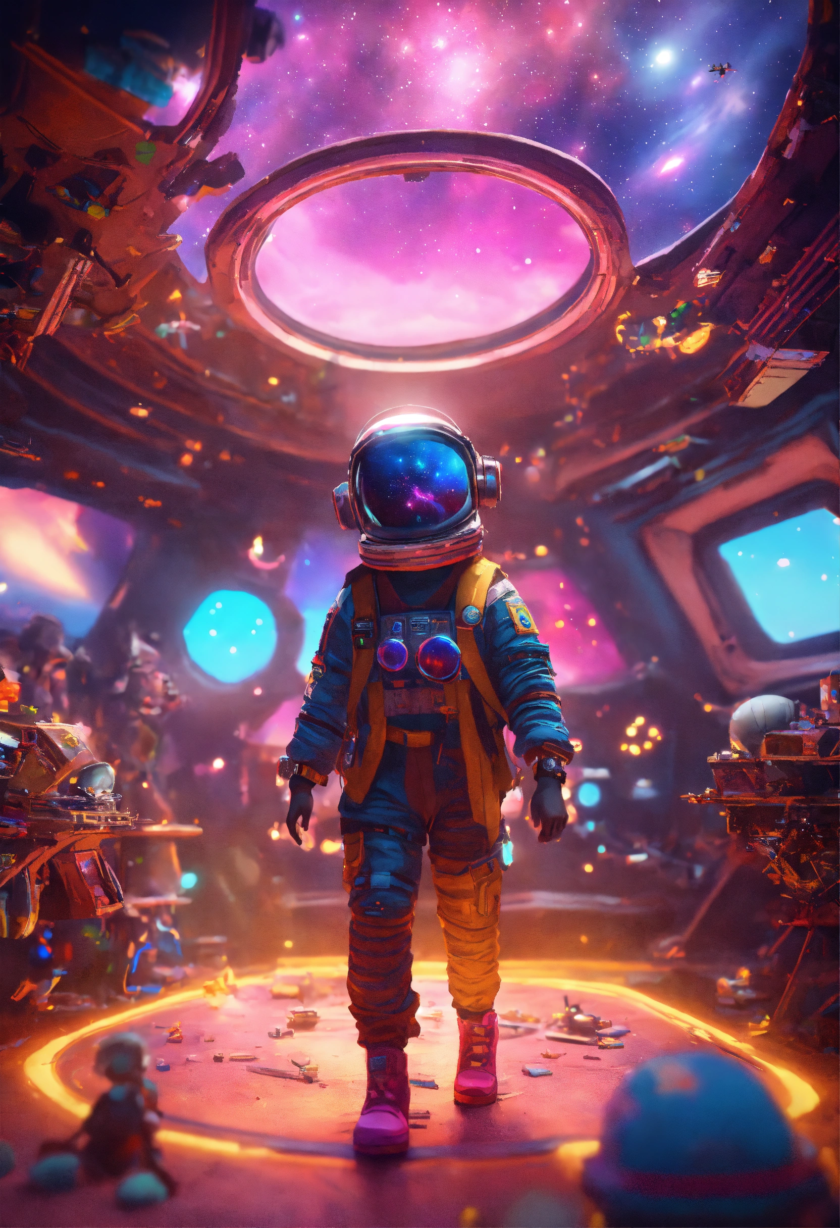 Lexica - Zoom out on tall funky cartoon rockstar wearing cool space ...
