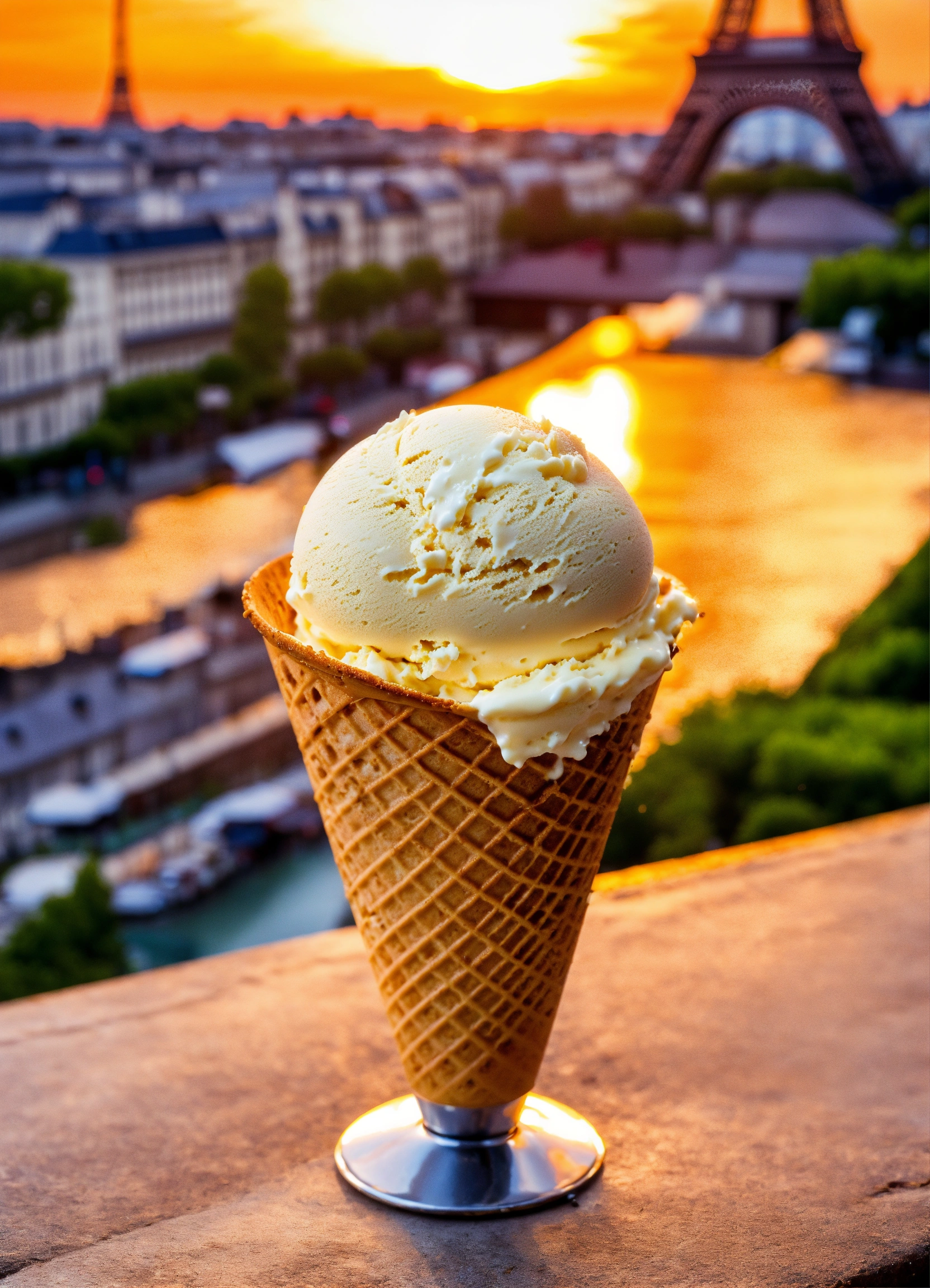 Lexica - Gorgeous artisanal vanilla ice cream cornet in Paris, sunset ...