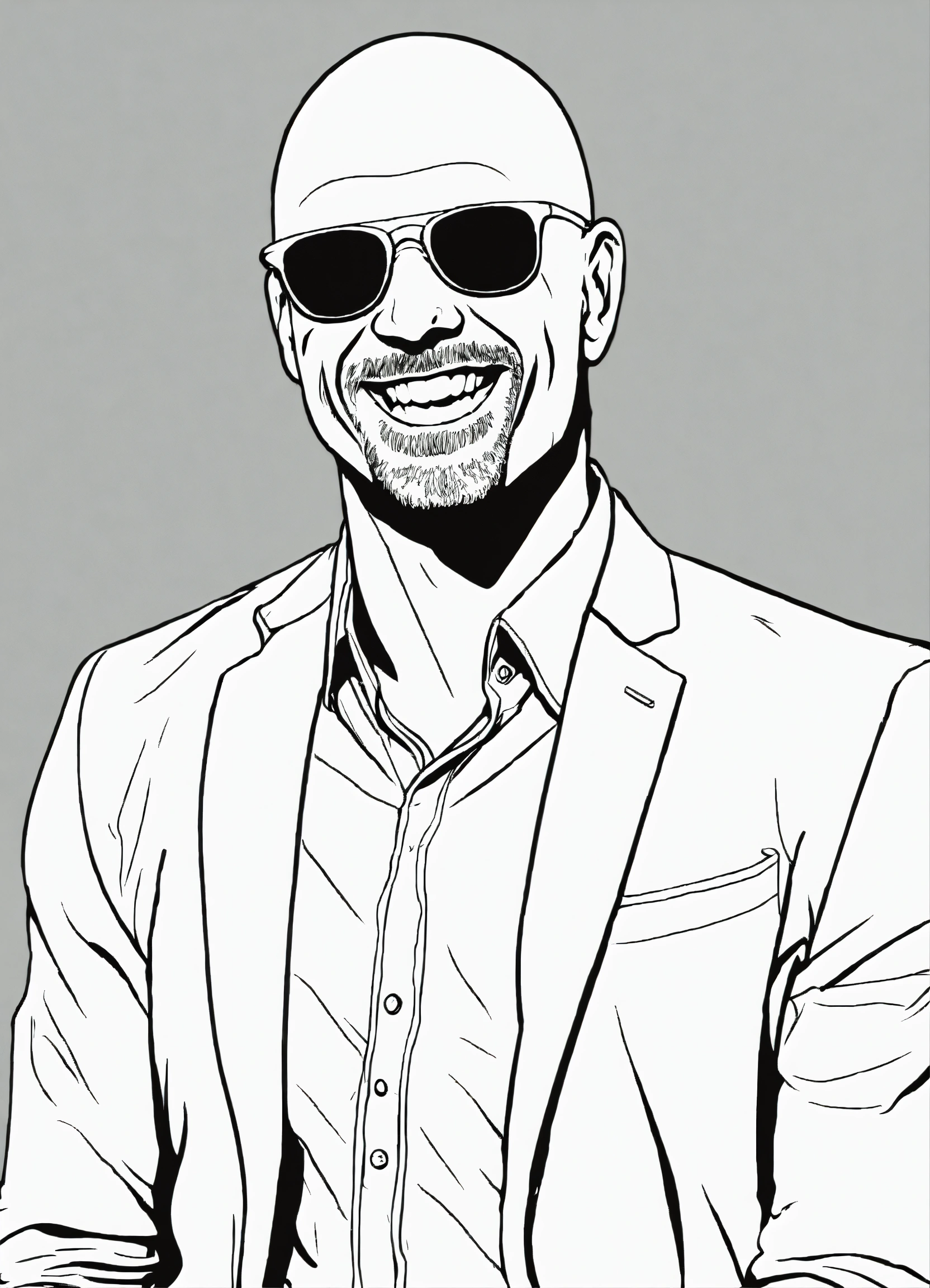 Lexica - B/w outline for coloring book page, funny bald guy, full white ...