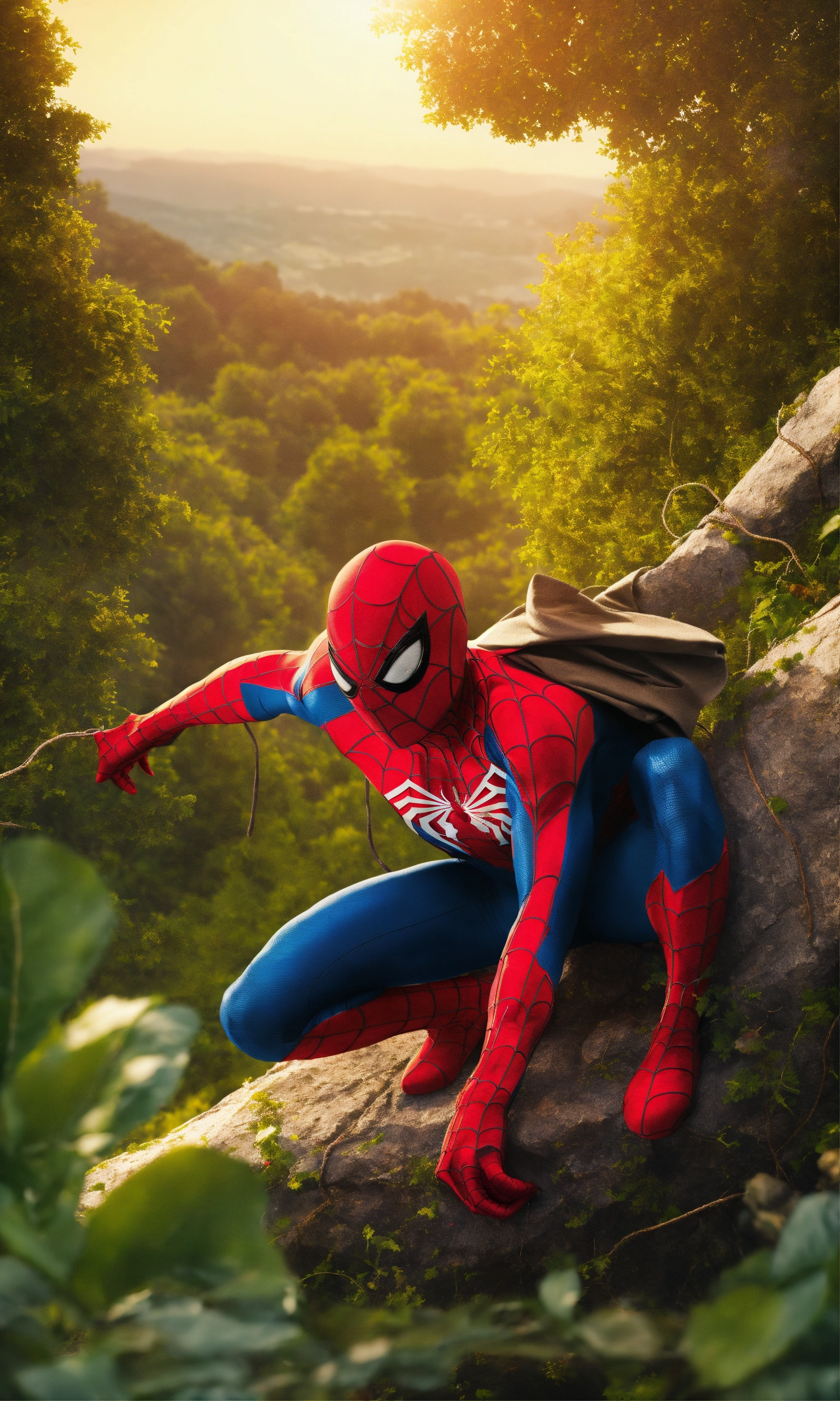 Lexica - All Spiderman together, nature background, 2D render