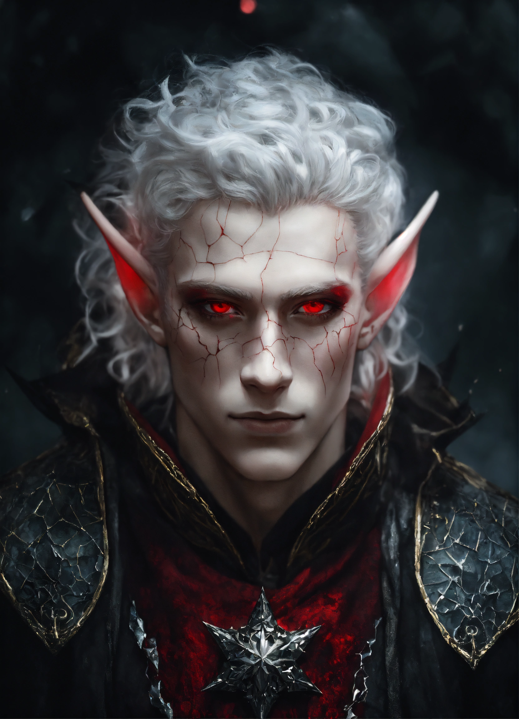 Lexica - Fantasy portrait of a sickly pale-skinned male elf sorcerer, black shattered and ...