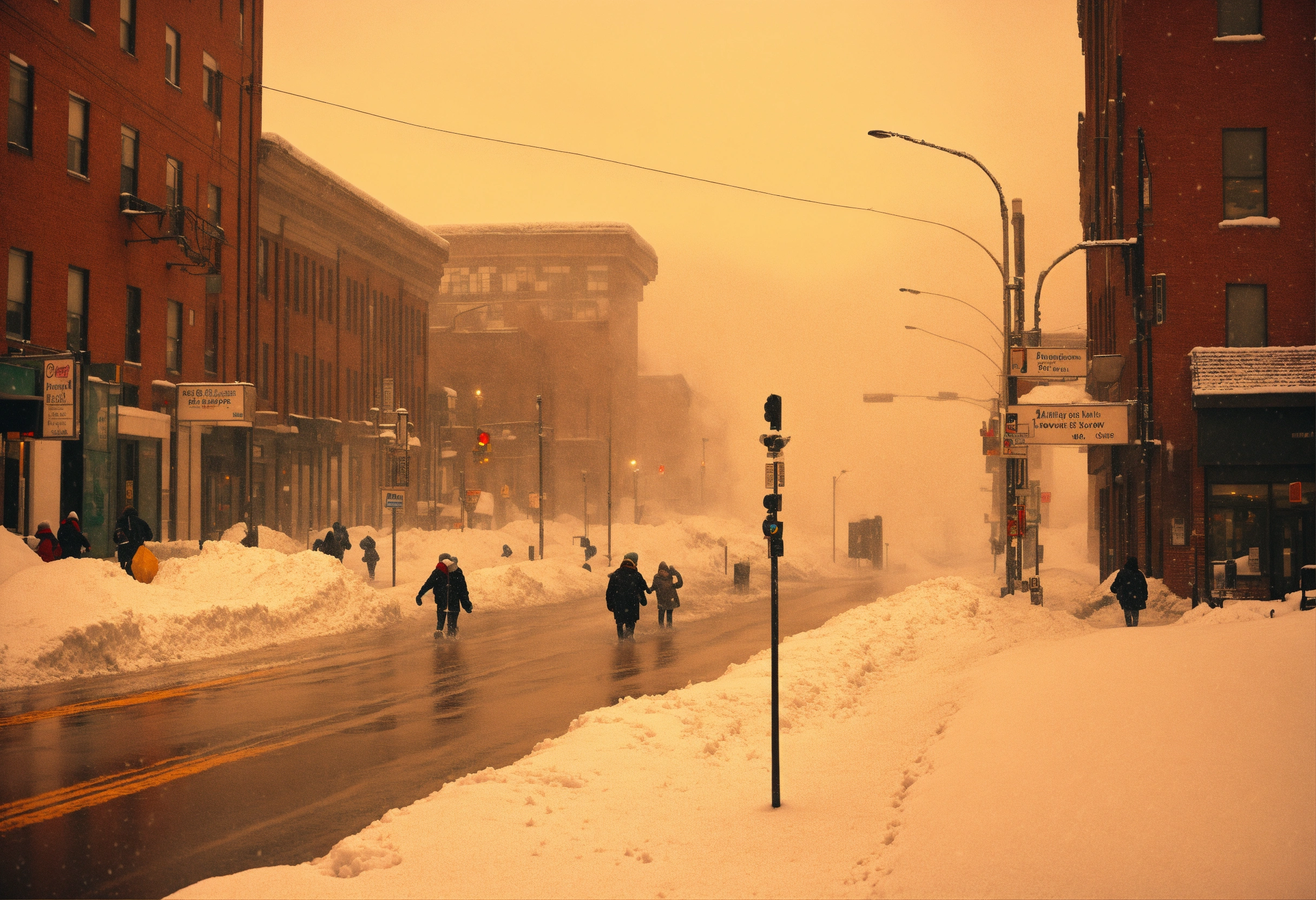 Lexica - People wading through deep snow in a blizzard in an American city