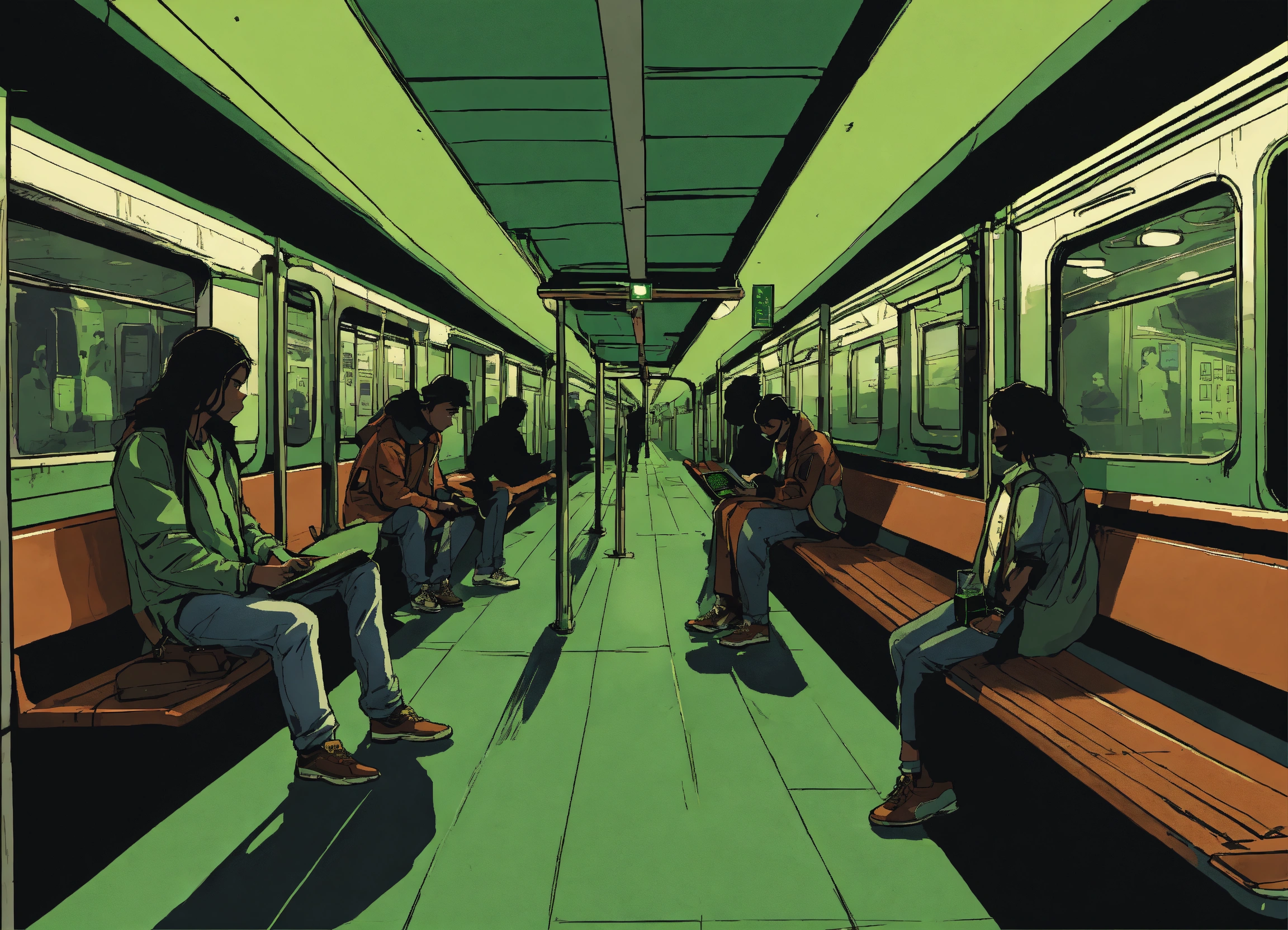 Lexica - Generate a comic cartoon poster showing a subway platform ...