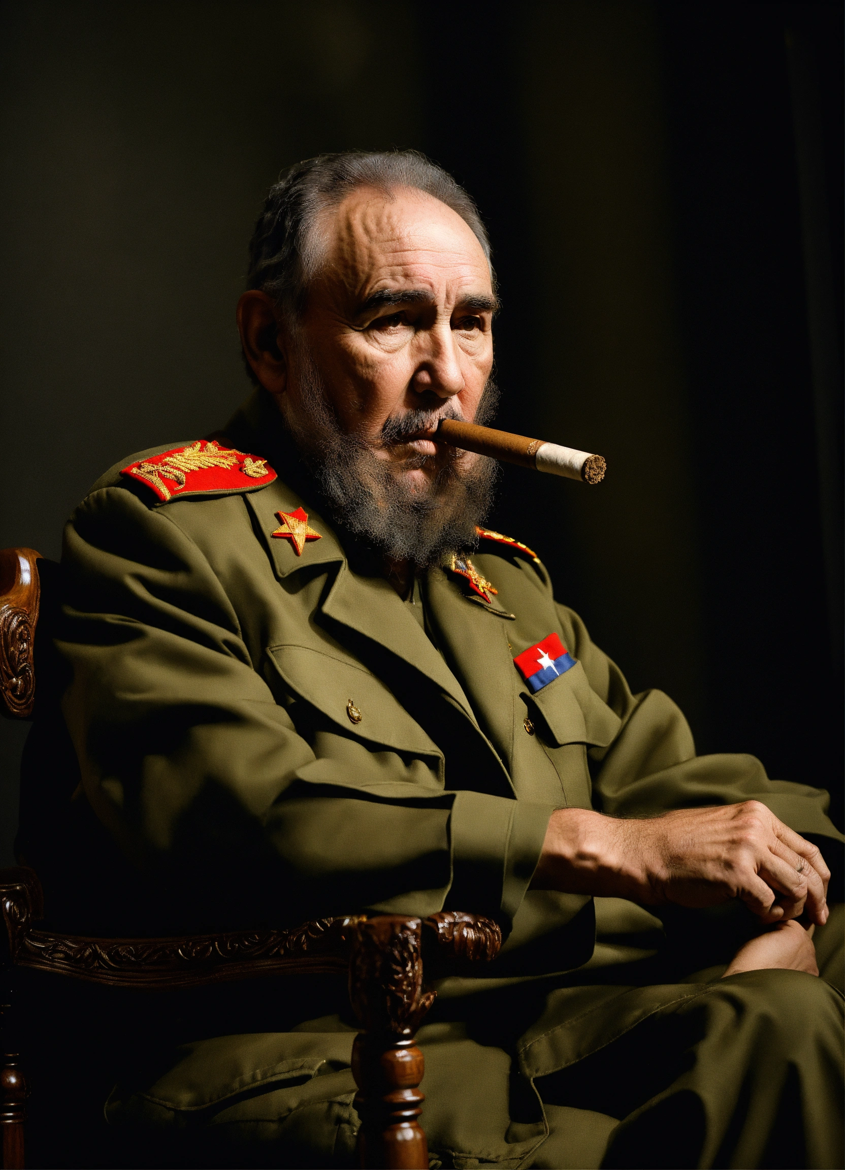 Lexica - Fidel castro sitting on a chair holding a cigare, very cold a ...