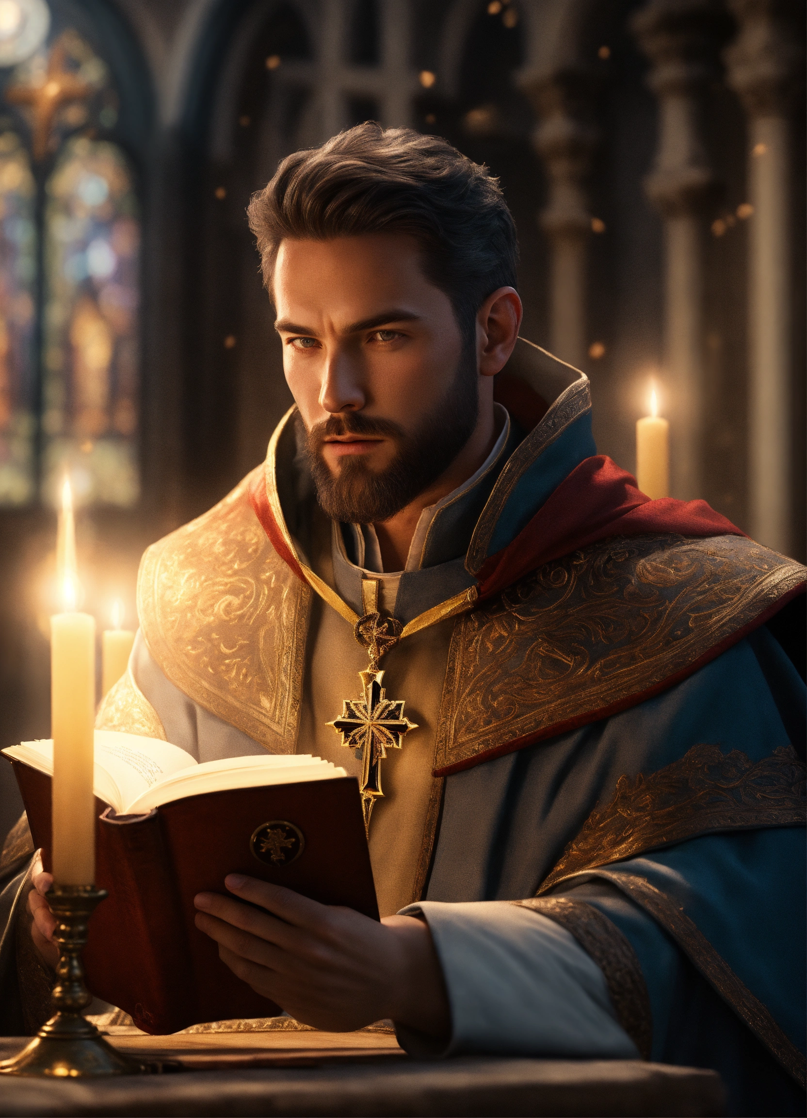 Lexica - A realistic full body portrait of a male cleric, holy magic ...