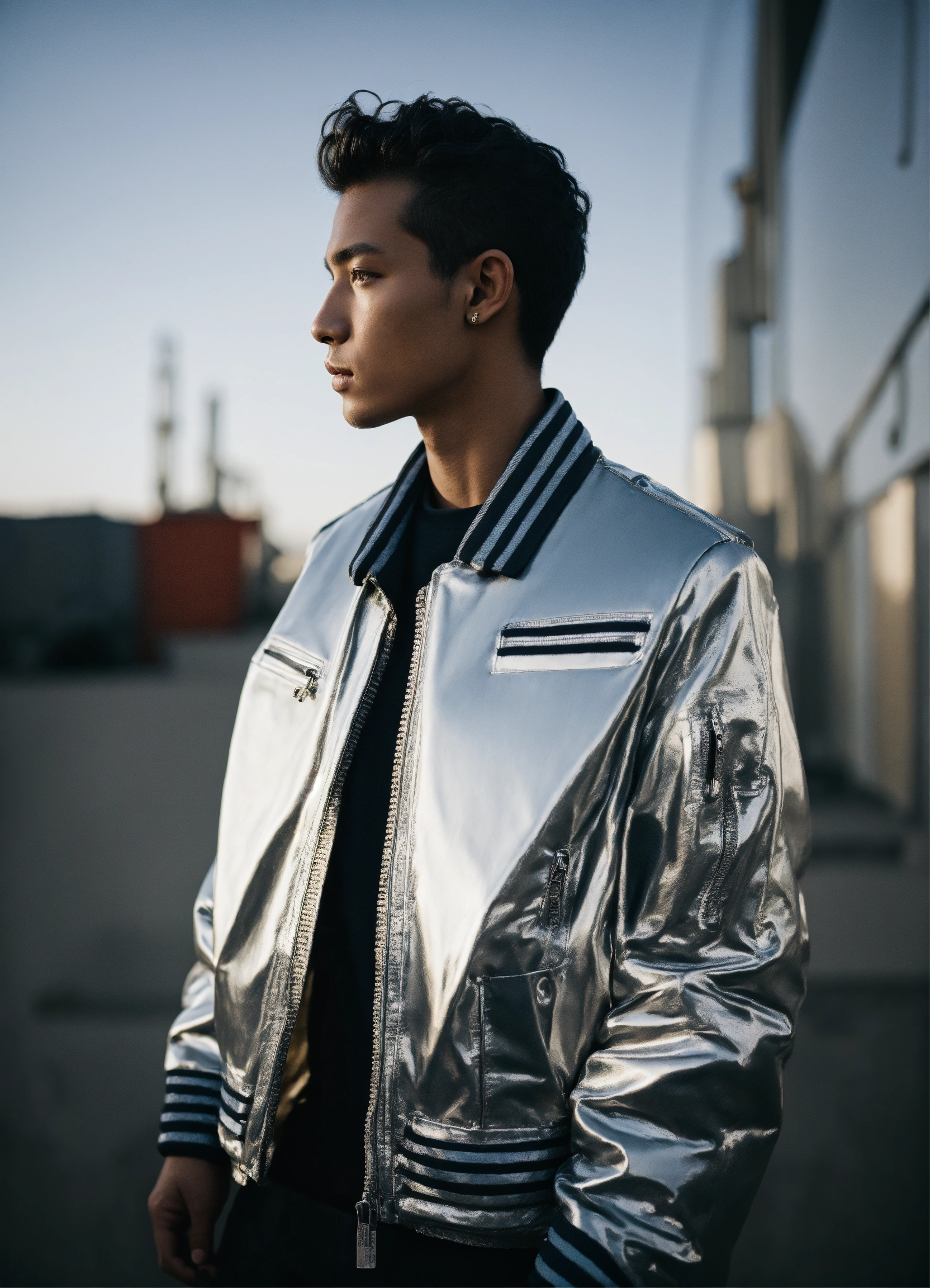 Lexica - Jacket, futurist, mechanic, silver, shot on Leica, fashion ...