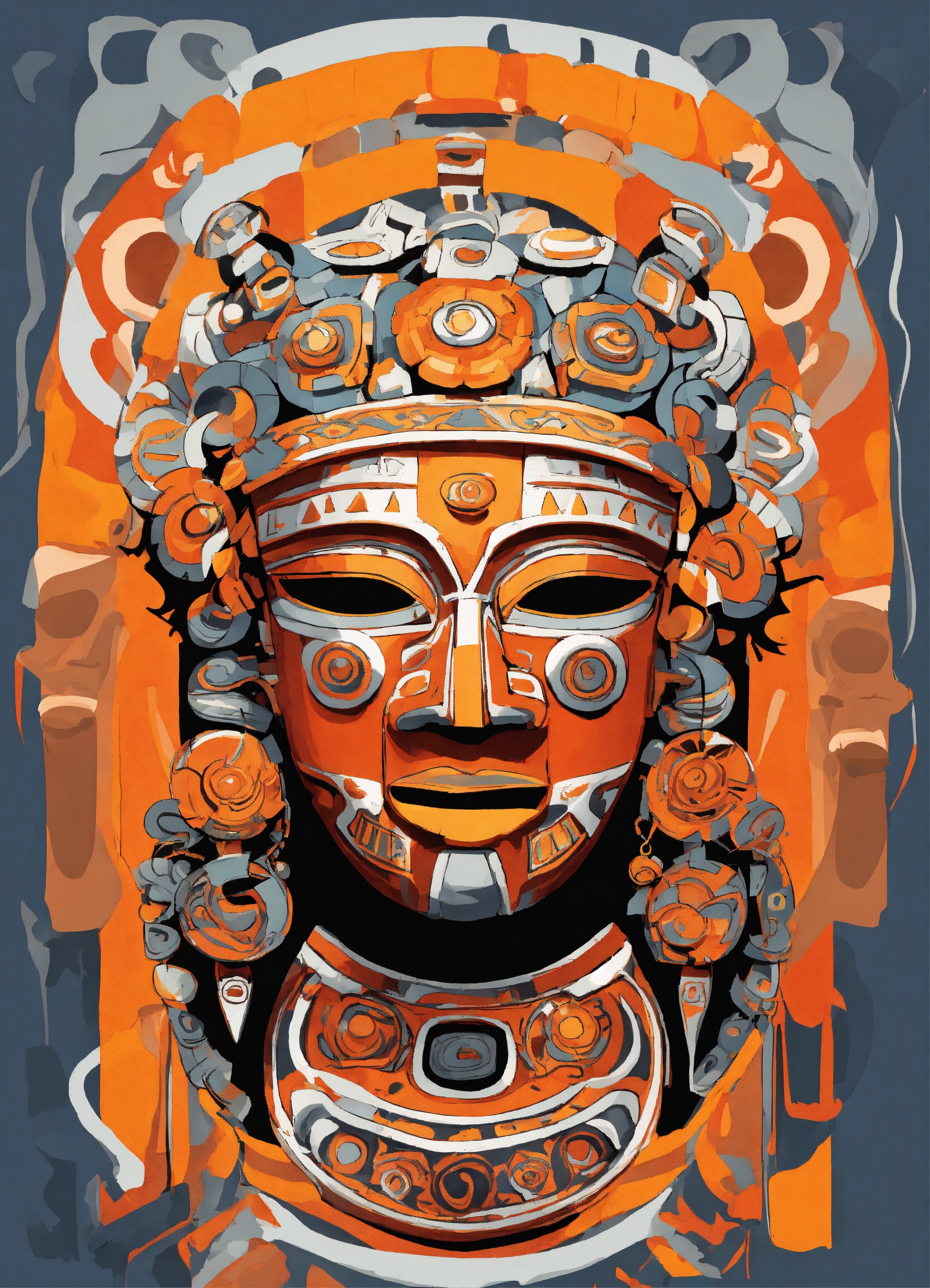 Lexica - Ixchel Mayan deity mask. T shirt Vector White silver orange ...