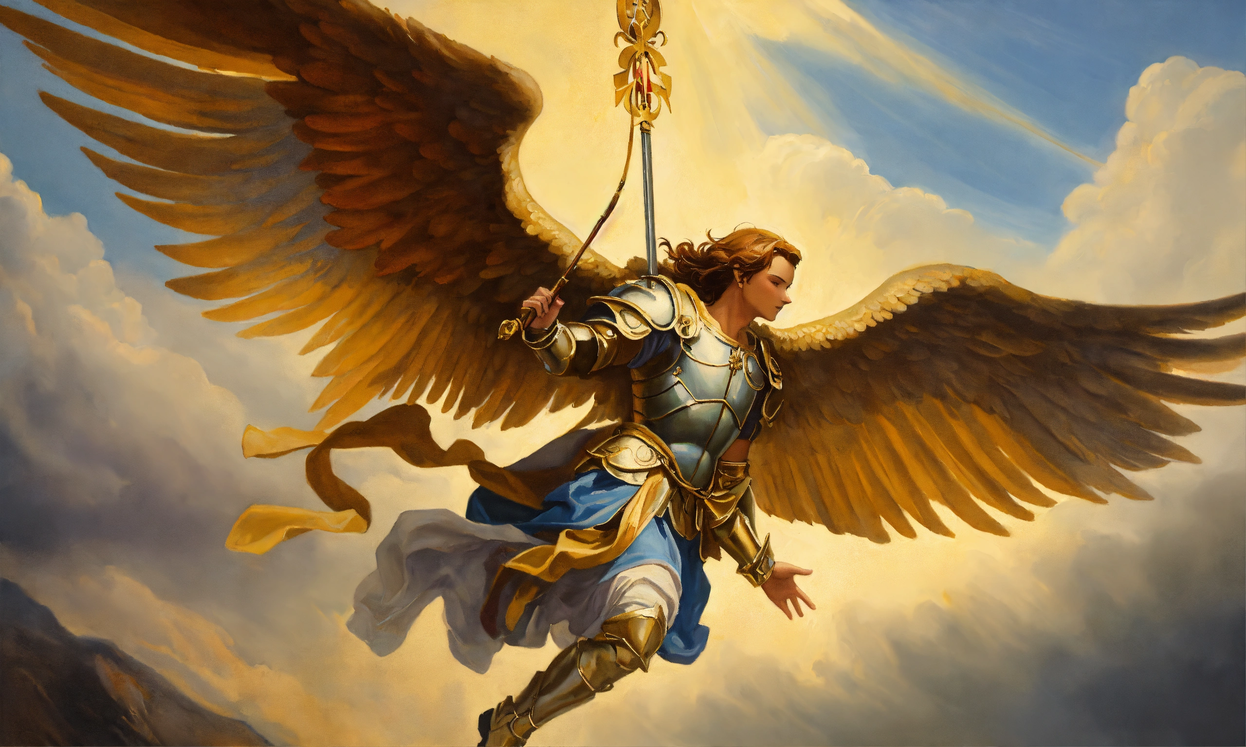 Lexica - Oil painting of archangel saint michael descending