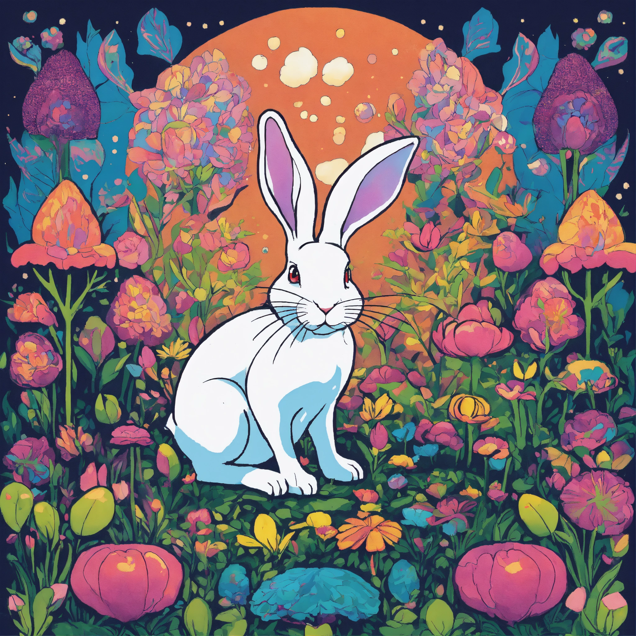 Lexica - White rabbit in the magic garden, Psychedelic style