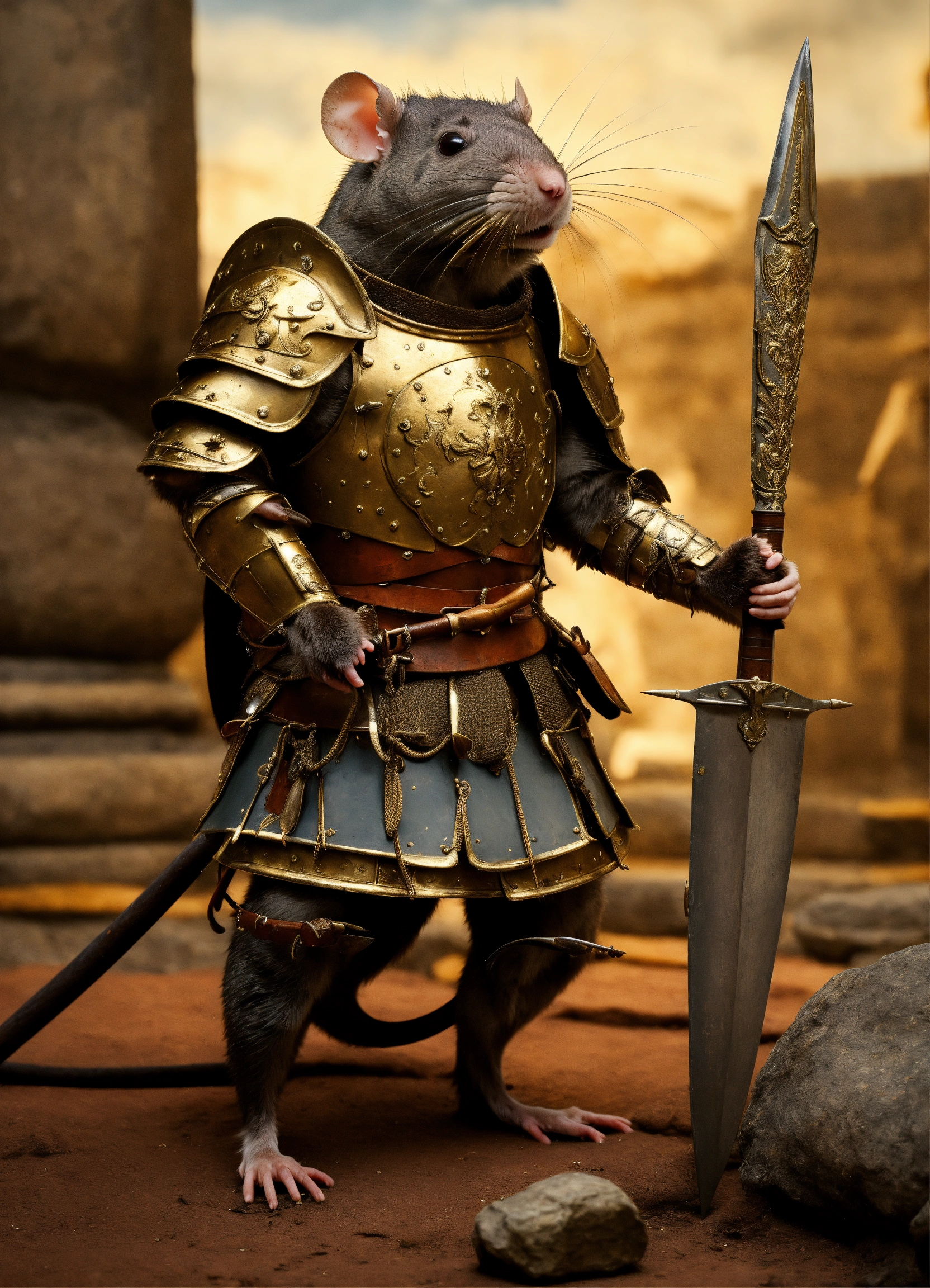 Lexica - Rat with a set of roman armor and weapons