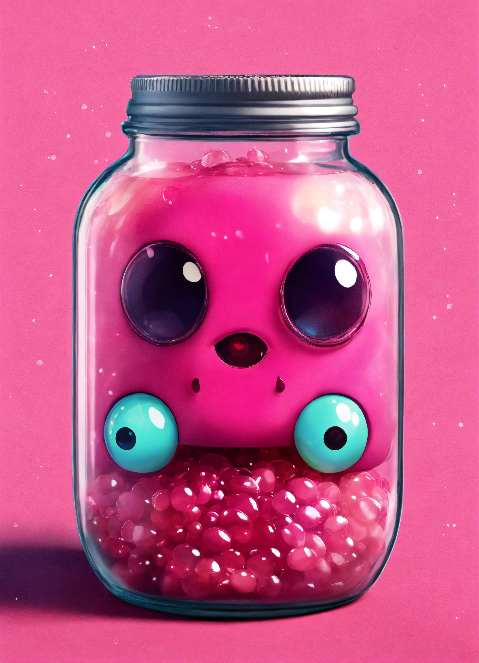 Lexica - A kawaii hot pink blob cyclops in a jar. It has one eyeball ...