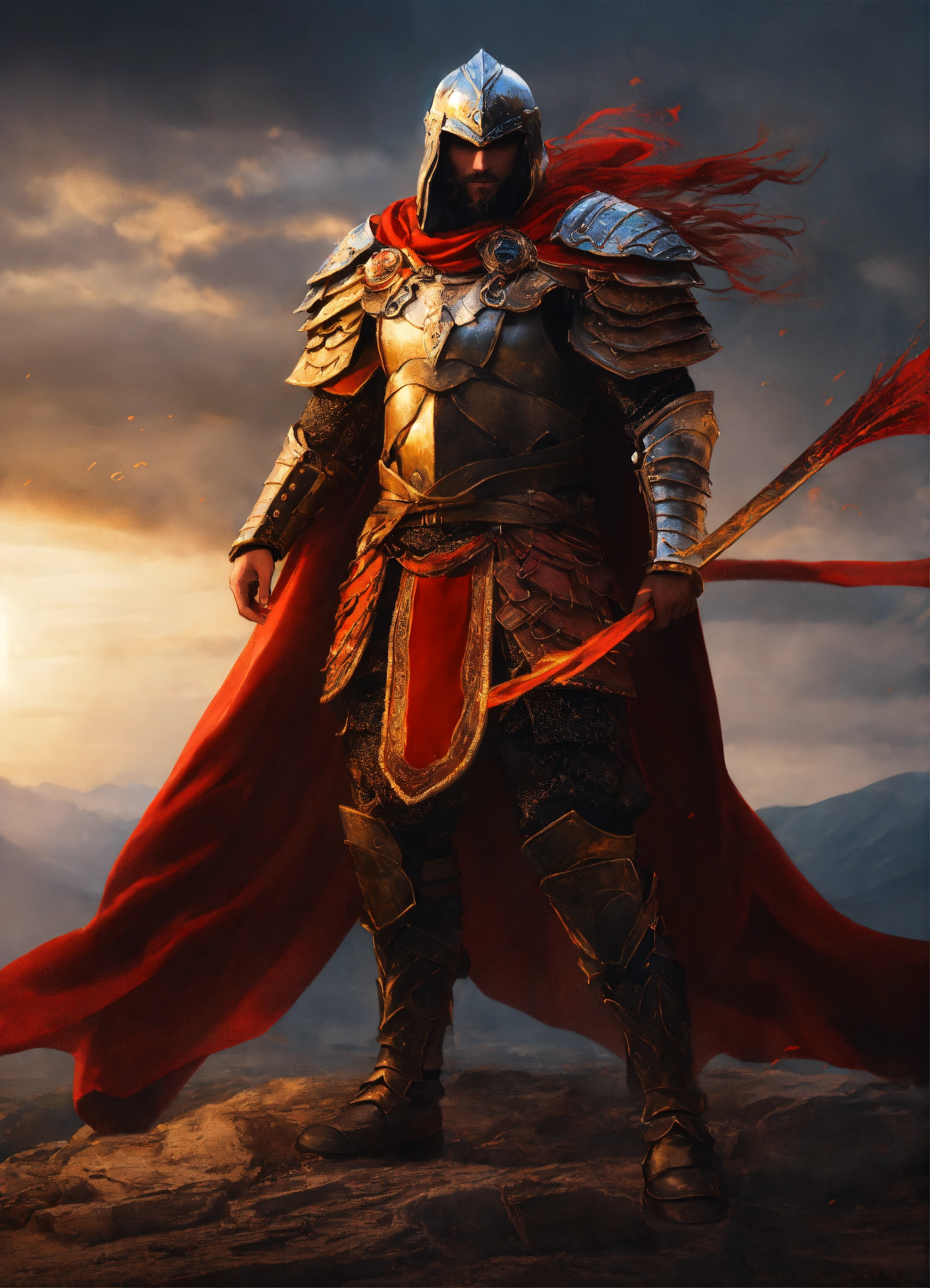 Lexica - An artistic representation of a warrior with a flowing cape.