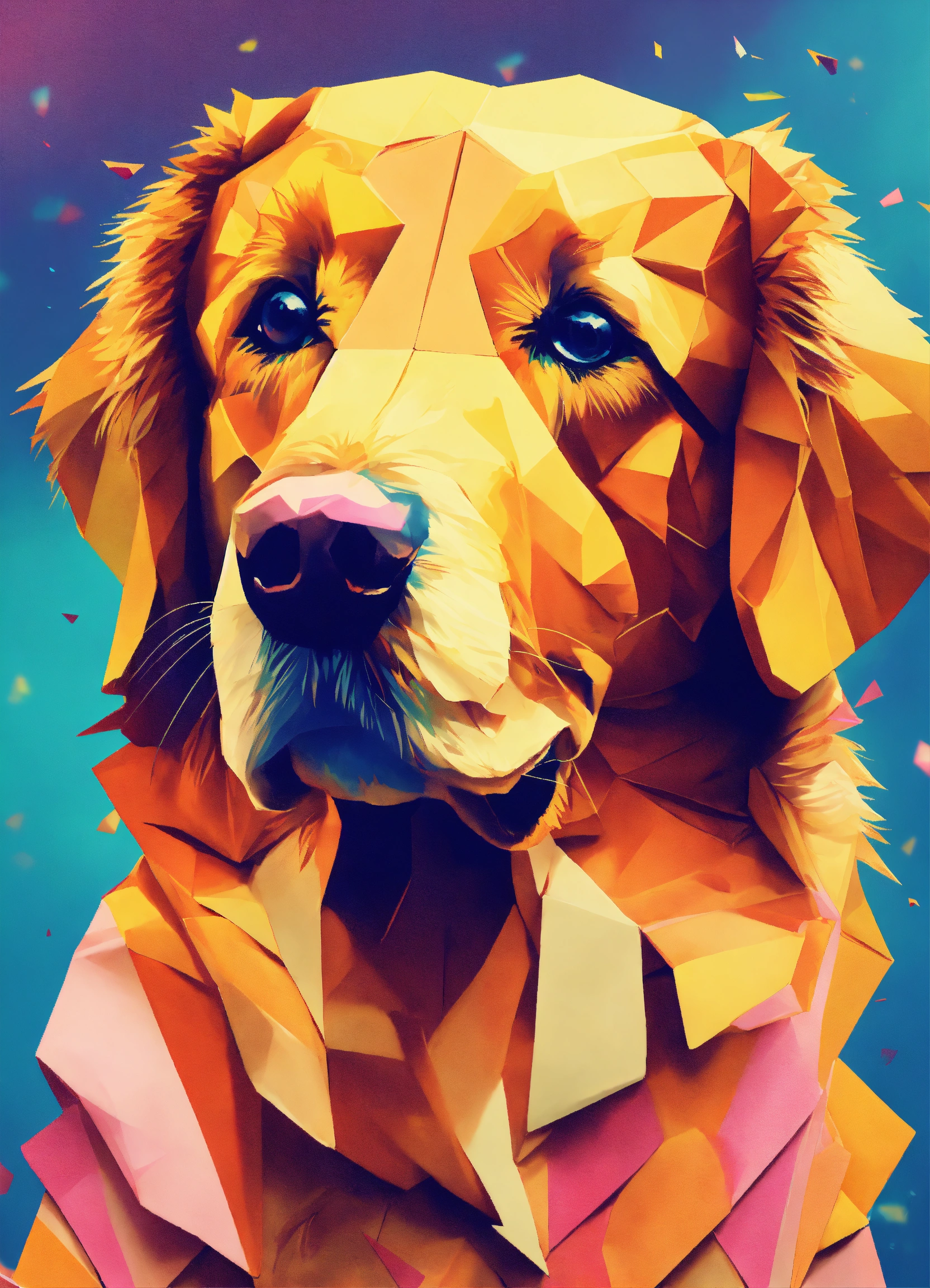 Lexica - A cute golden retriever, origami art, psychedelic