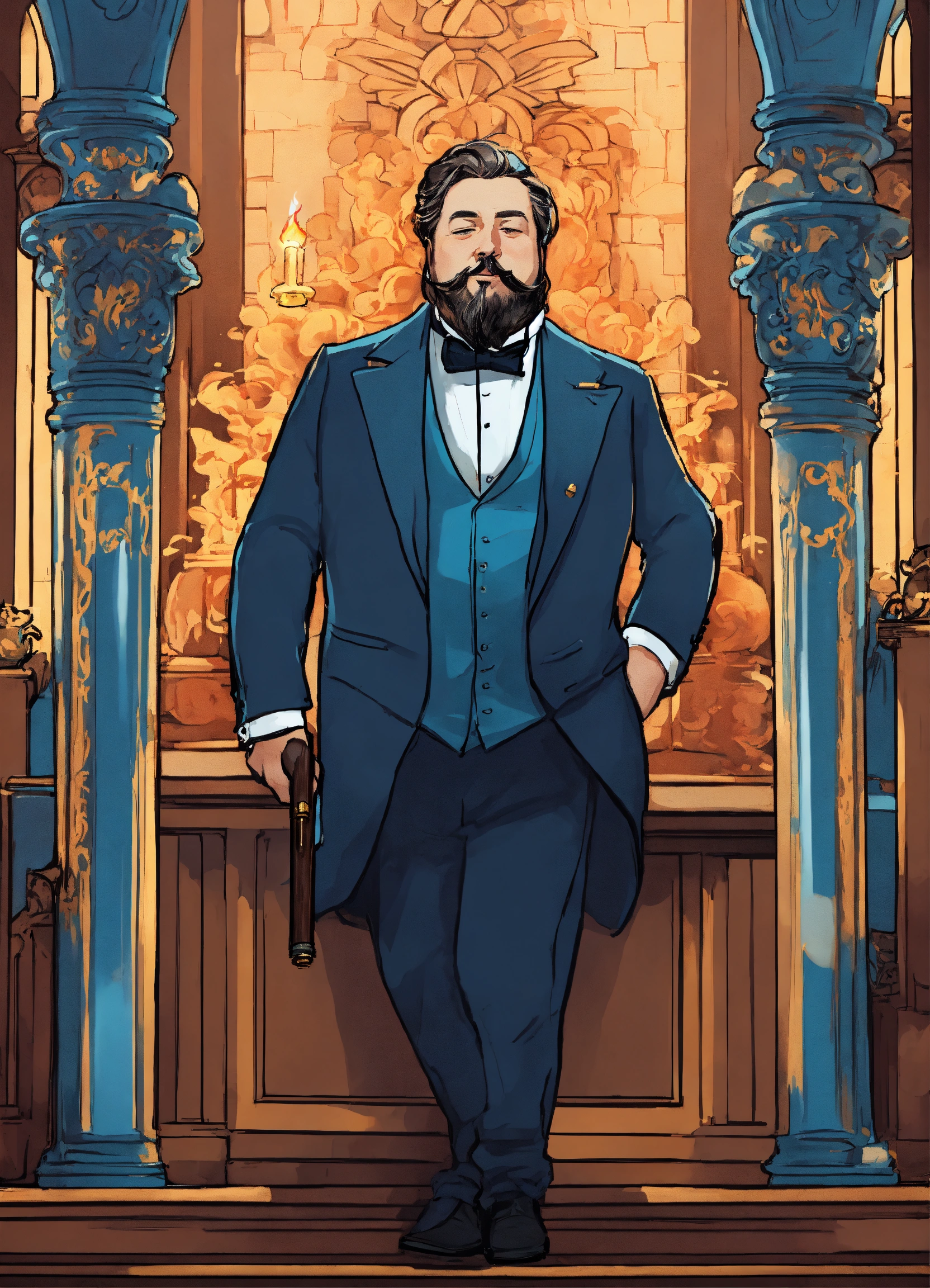 Lexica - Charles Spurgeon, cute ink style illustration. He's in blue ...