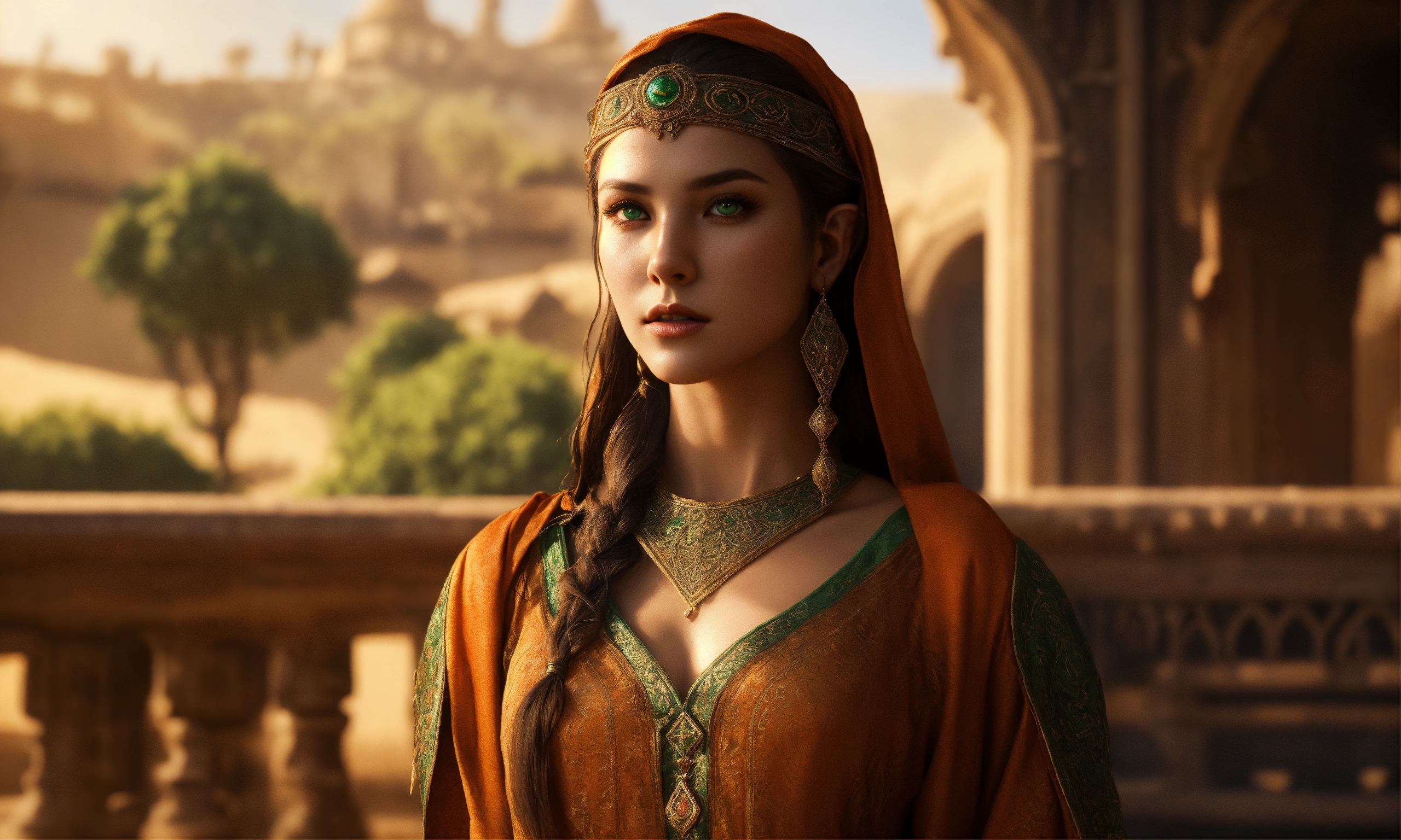 Lexica - Tamerlane female elf in medieval style, turkish clothes, green ...