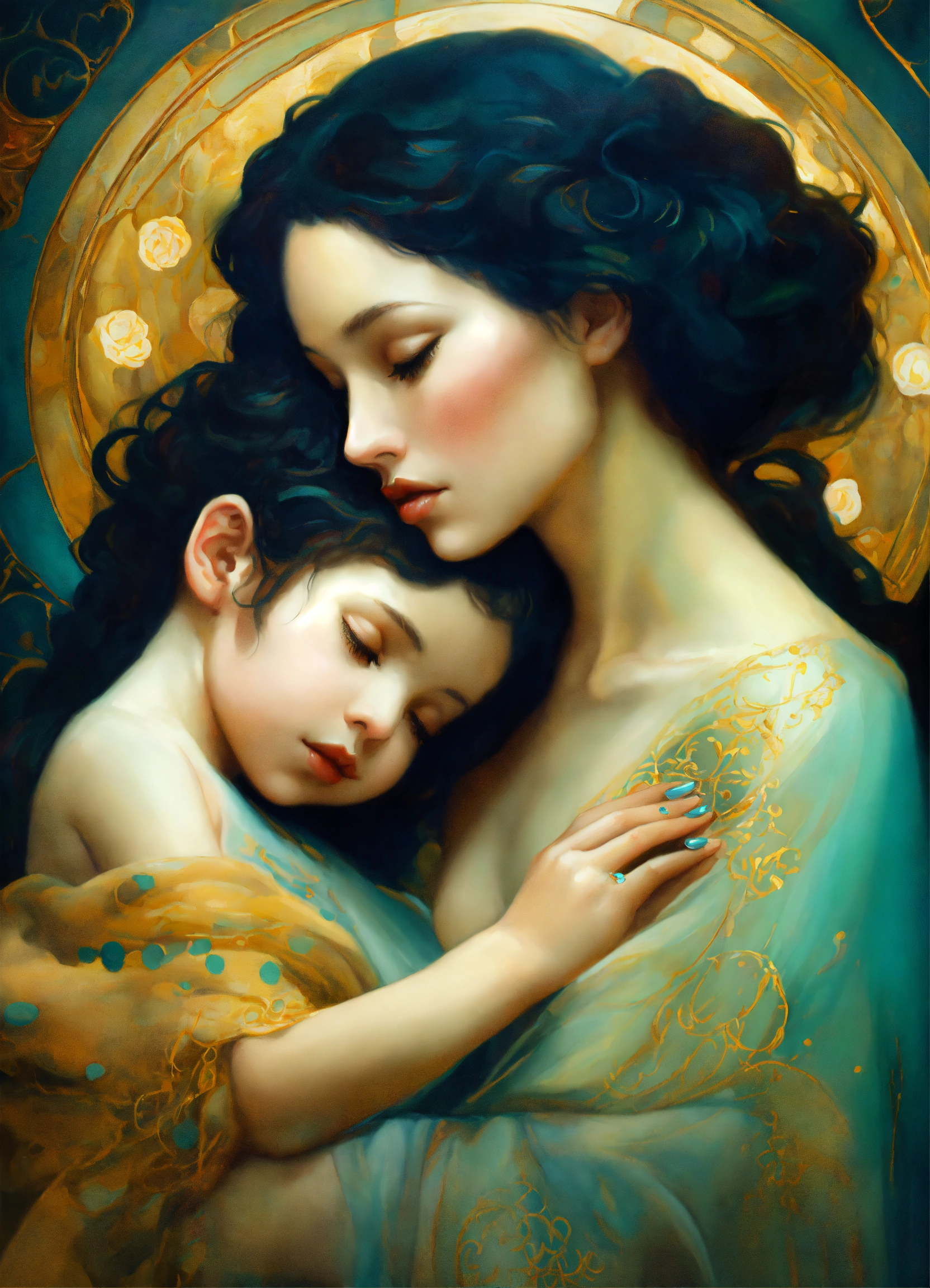 Lexica - Oil painting beautiful woman and child, perfect hands, perfect ...