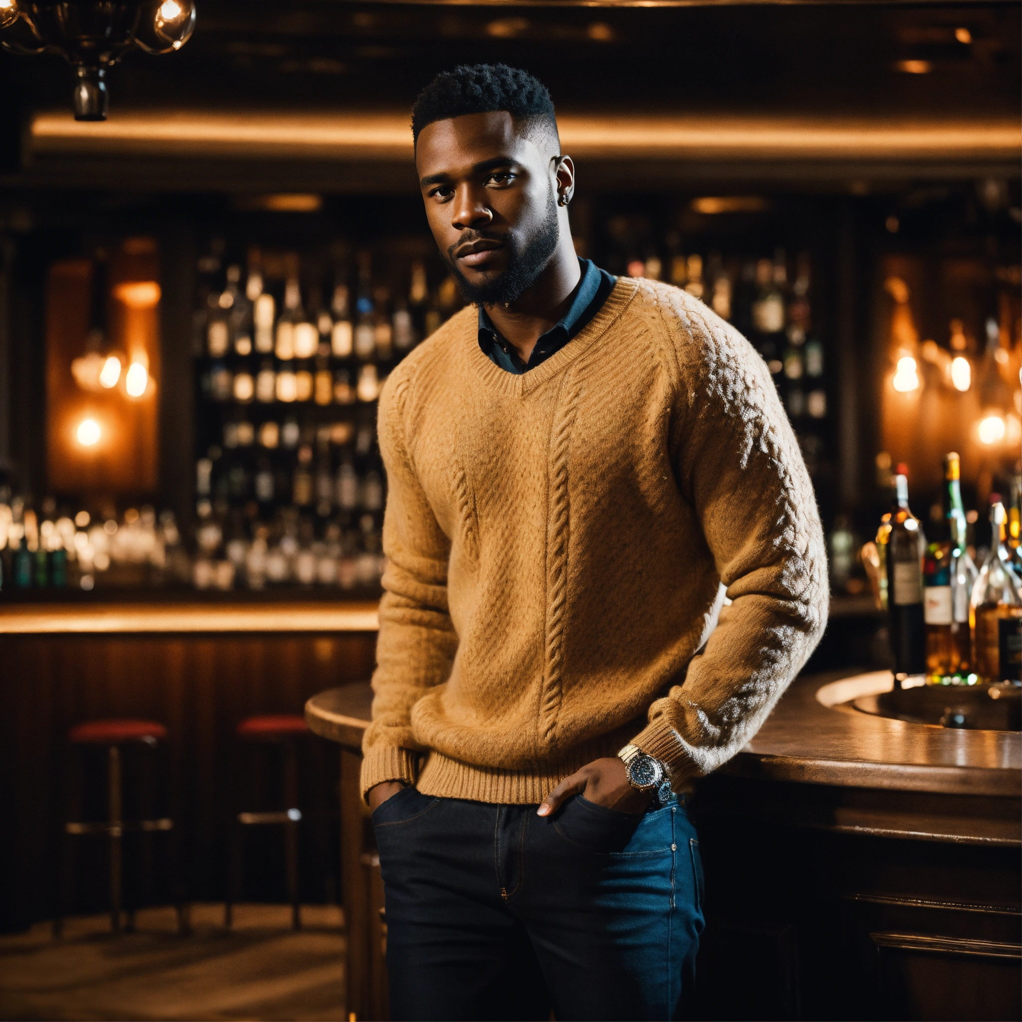 Lexica - Clean cut handsome black man in front of his nice fancy bar ...