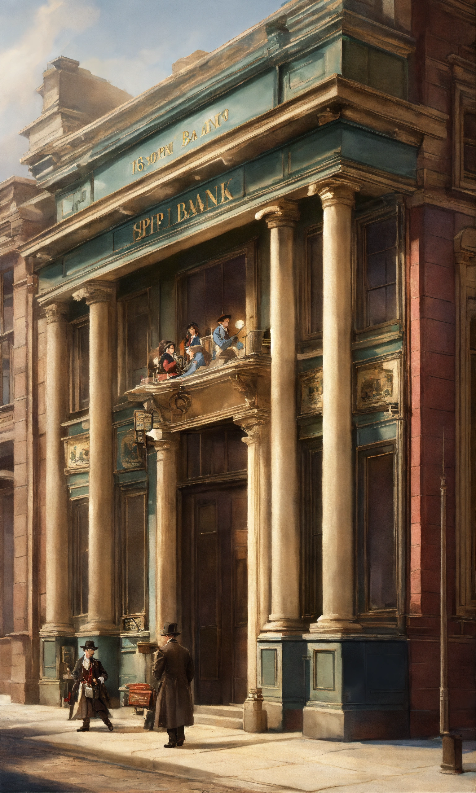 Lexica - Outside of a Bank in 1800s, hyper realistic.