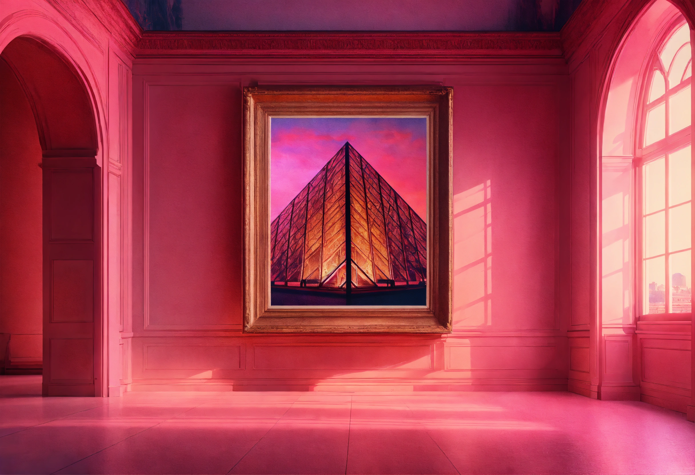 Lexica - Large room at the louvre with massive framed painting on the ...