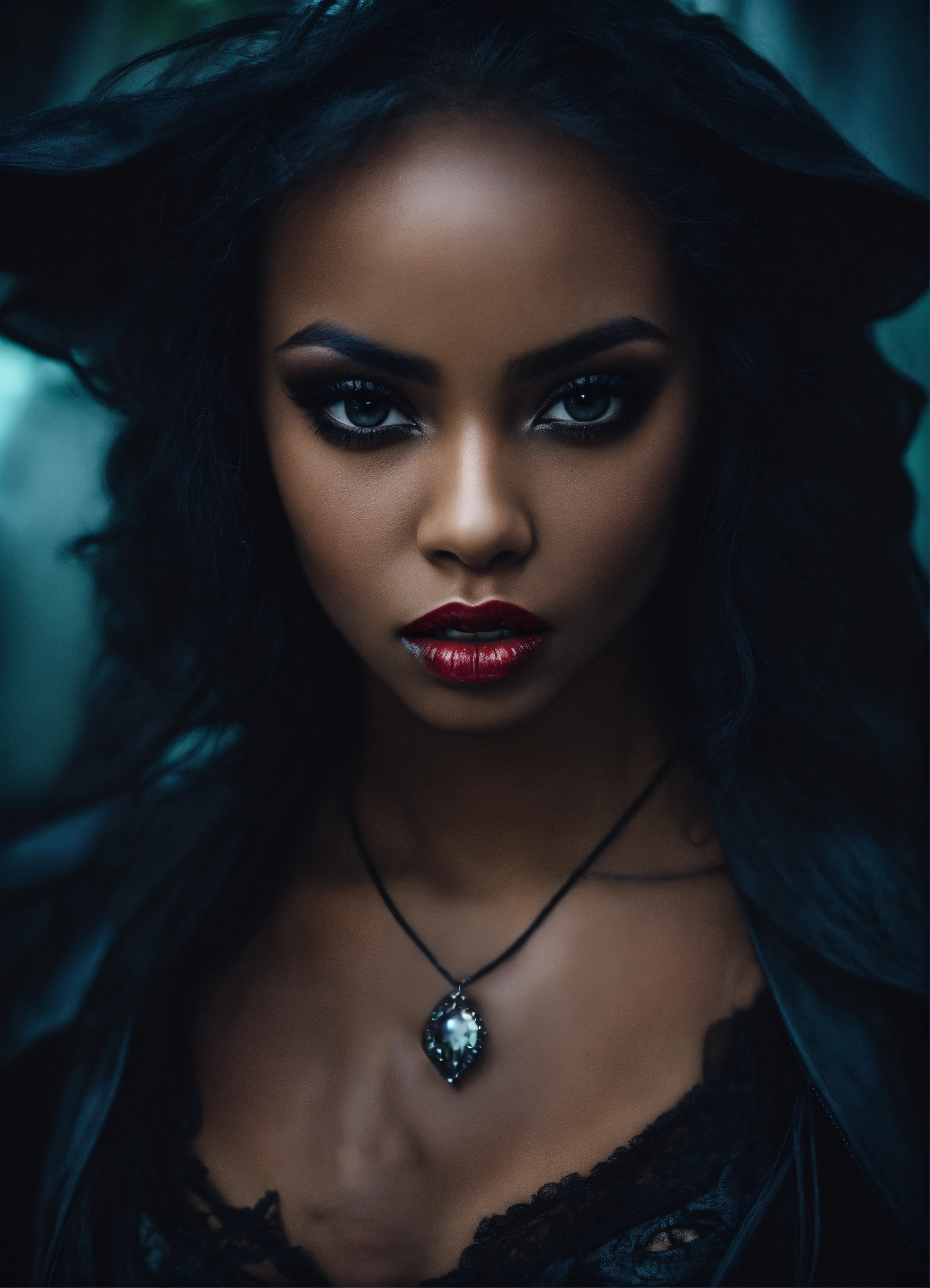 Lexica - Beautiful black vampire female read eyes