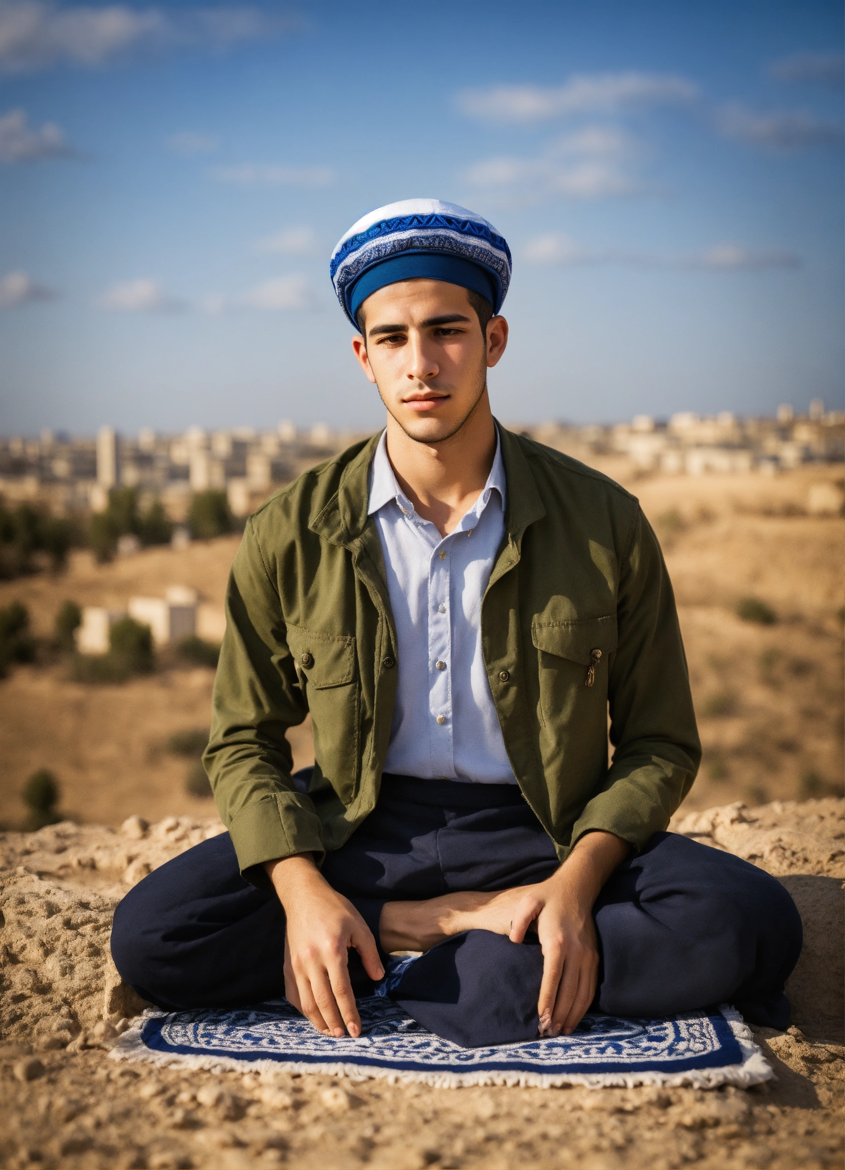 Lexica - Jewish young man with kippah praying in Israel portrait
