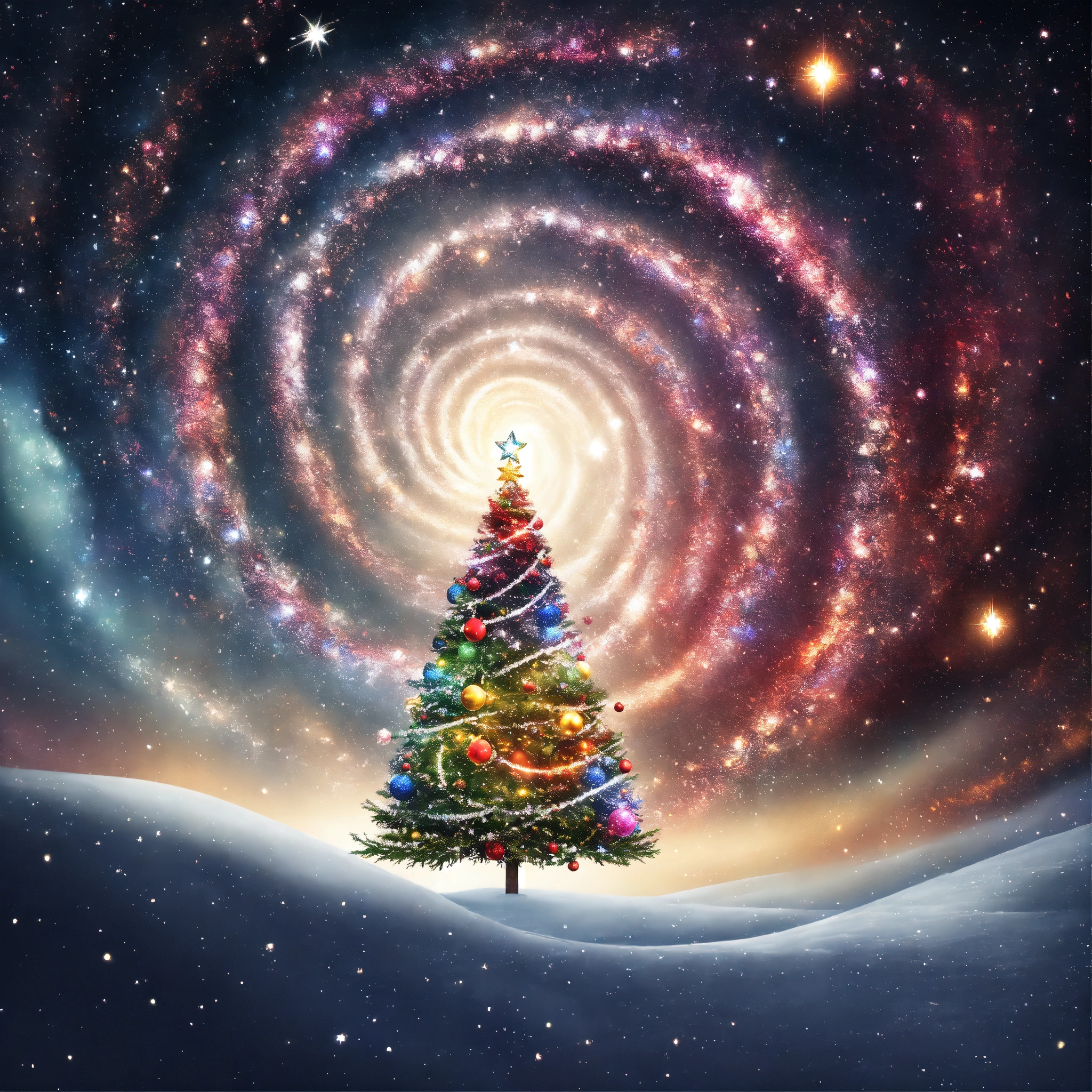 Lexica - Christmas tree , spiral, universe,galaxy, stars, white color,