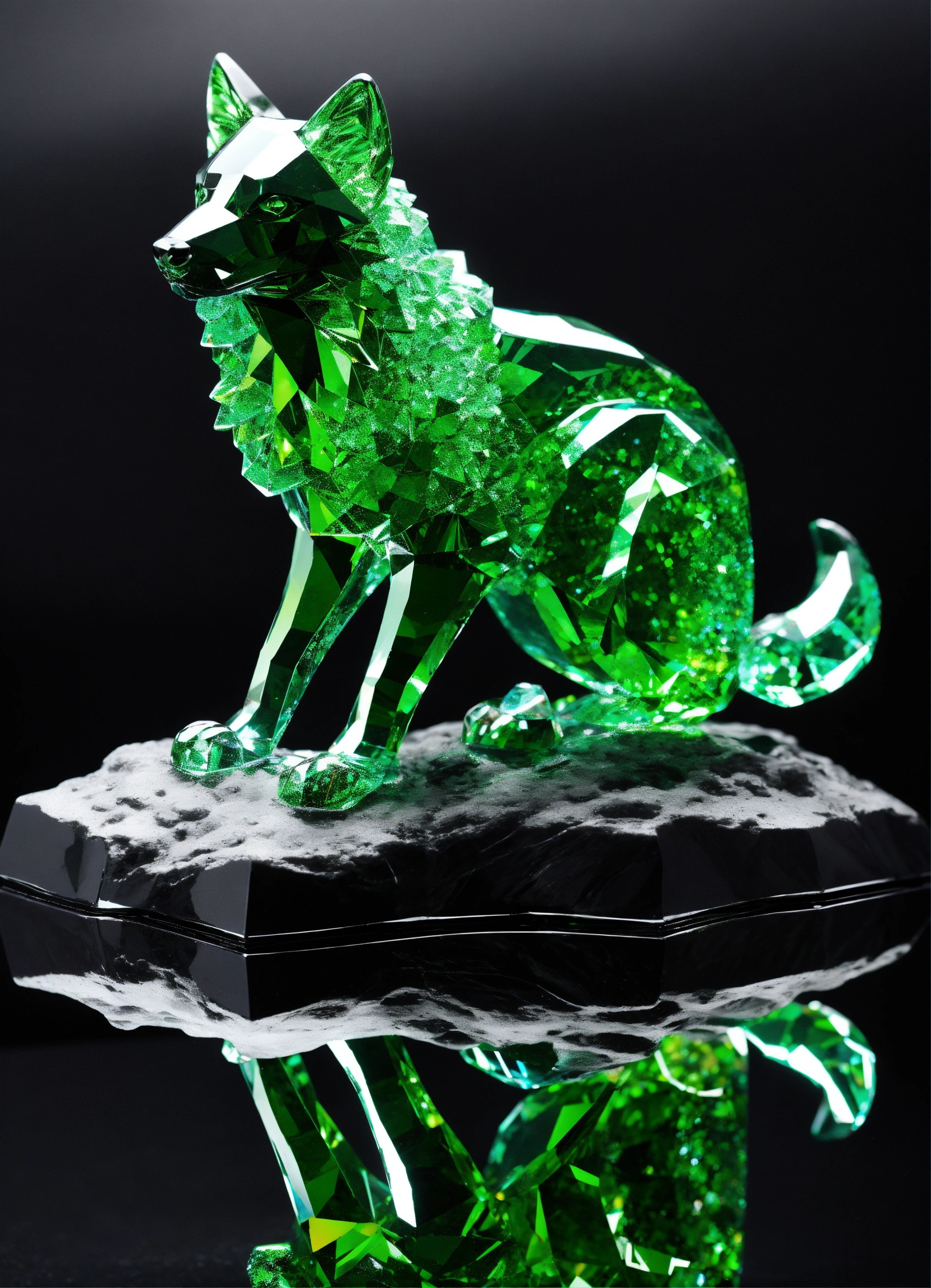 Lexica - Hyper realistic green opaque sparkling crystal wolf sculpture ...