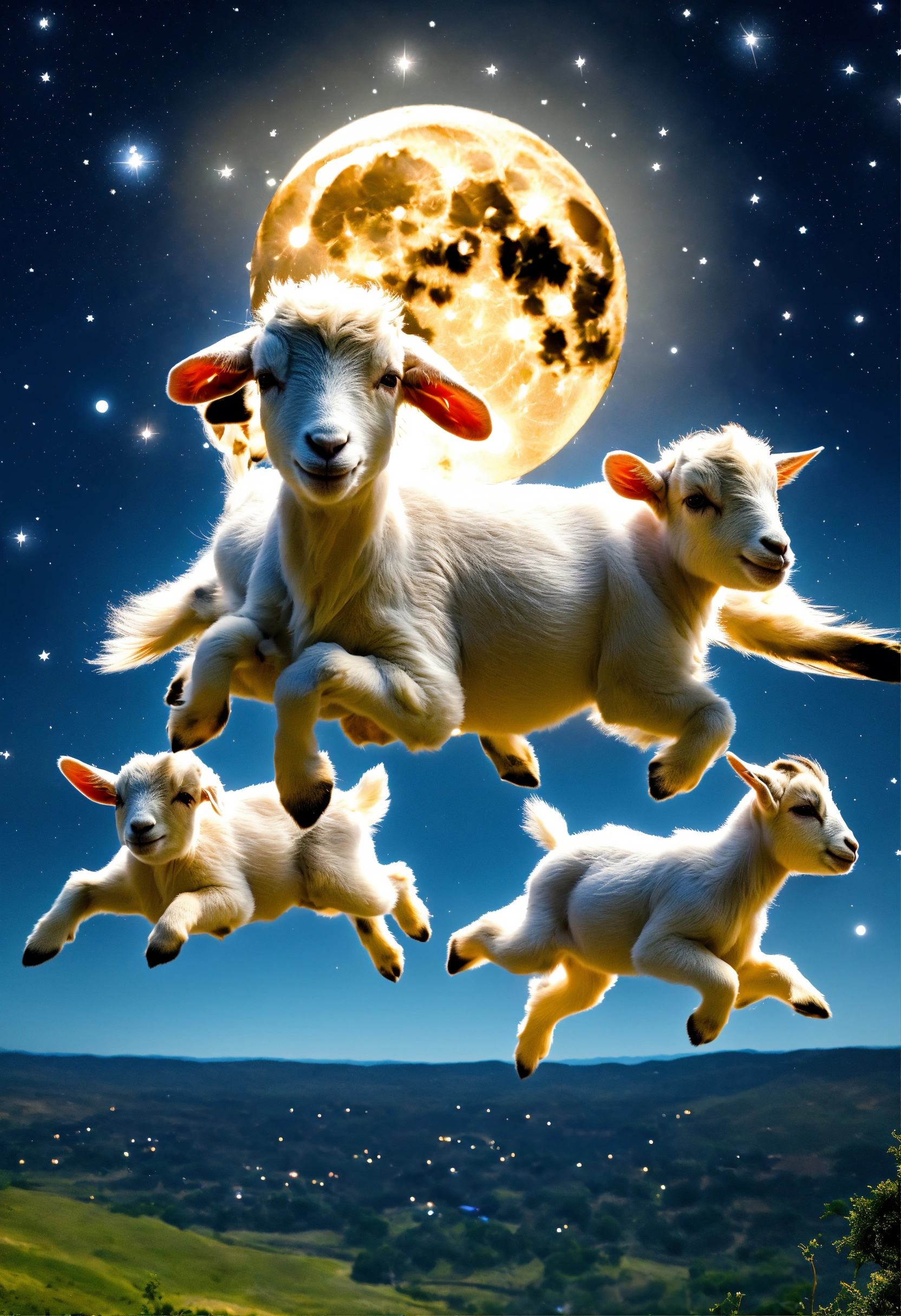 Lexica - Very sweet very cute baby goats are flying gracefully through ...